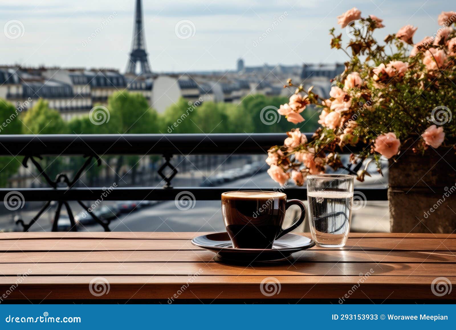 Morning Coffee with Mountain View. Generative AI Stock Illustration ...