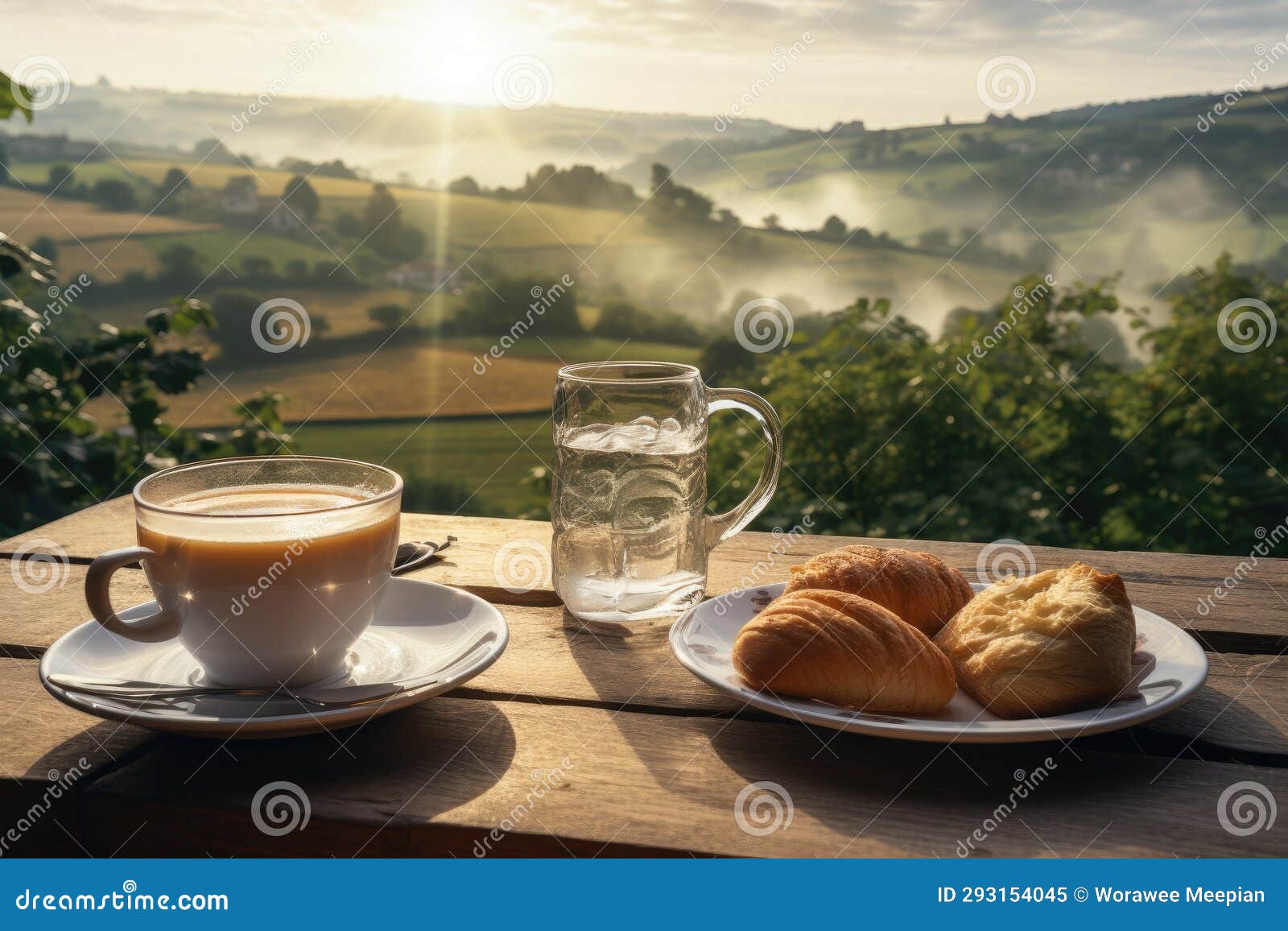 Morning Coffee with Mountain View. Generative AI Stock Illustration ...