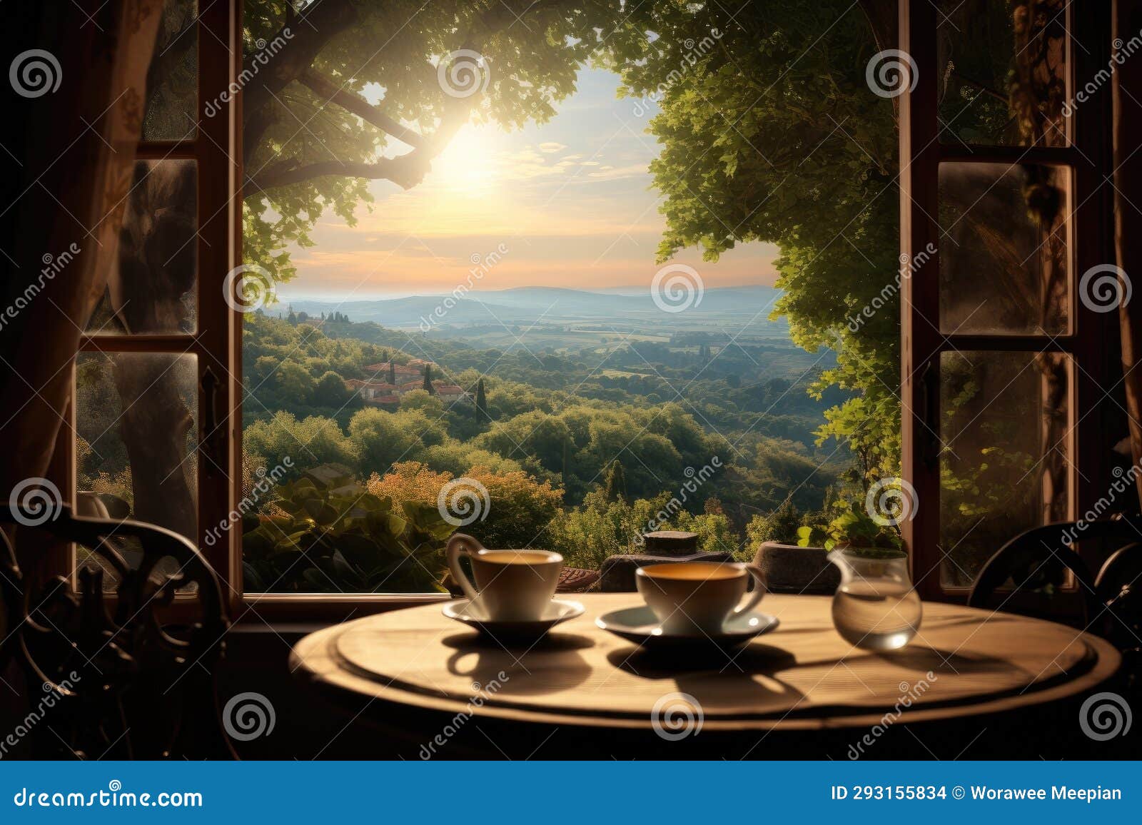 Morning Coffee with Mountain View. Generative AI Stock Photo - Image of ...