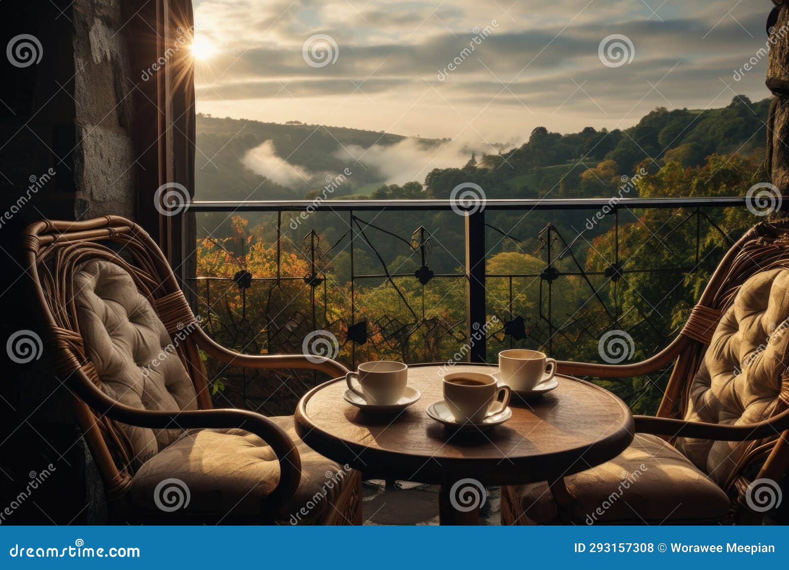 Morning Coffee with Mountain View. Generative AI Stock Photo - Image of ...