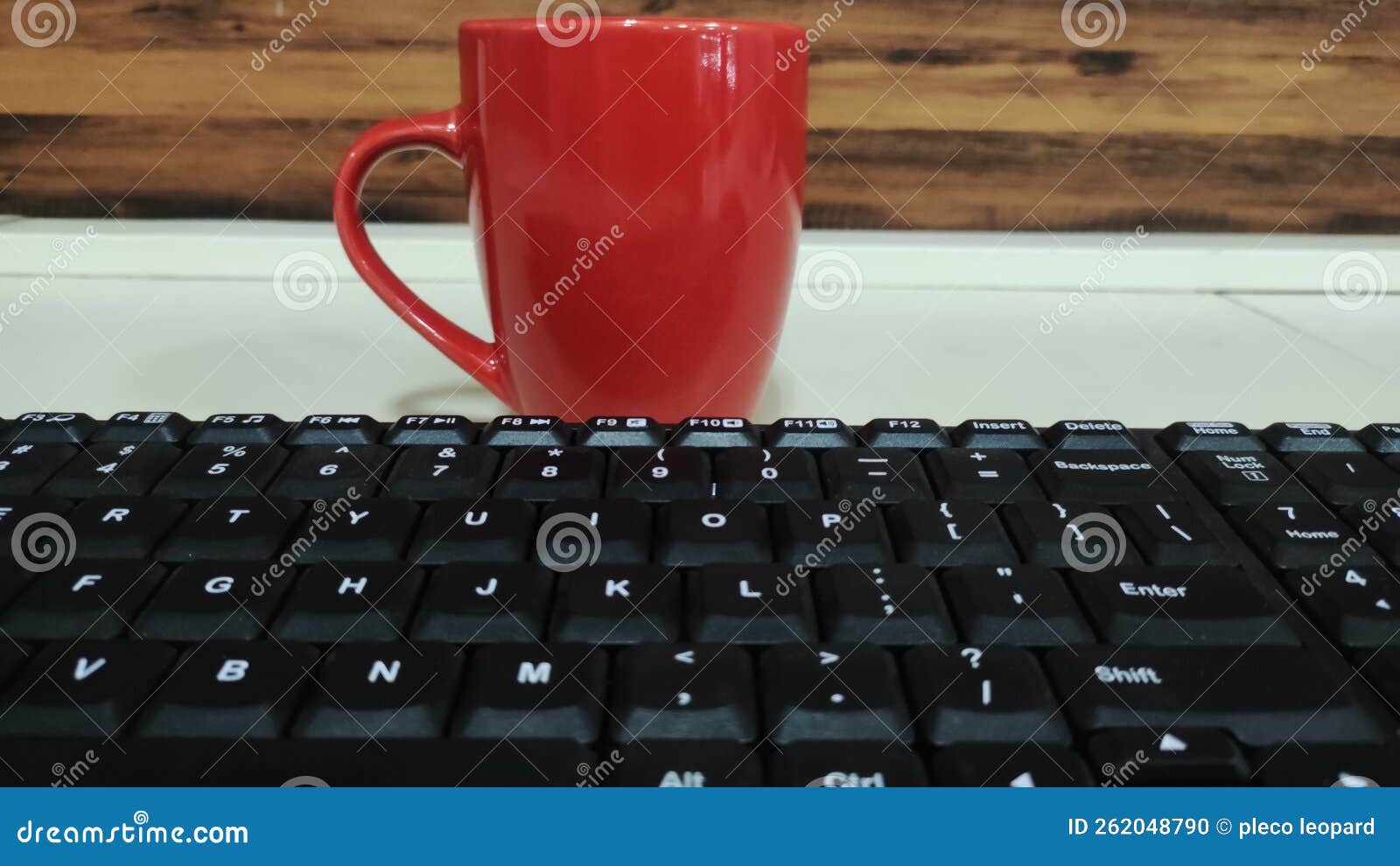 Morning Coffee in Office while Texting with Keyboard Computer Stock ...