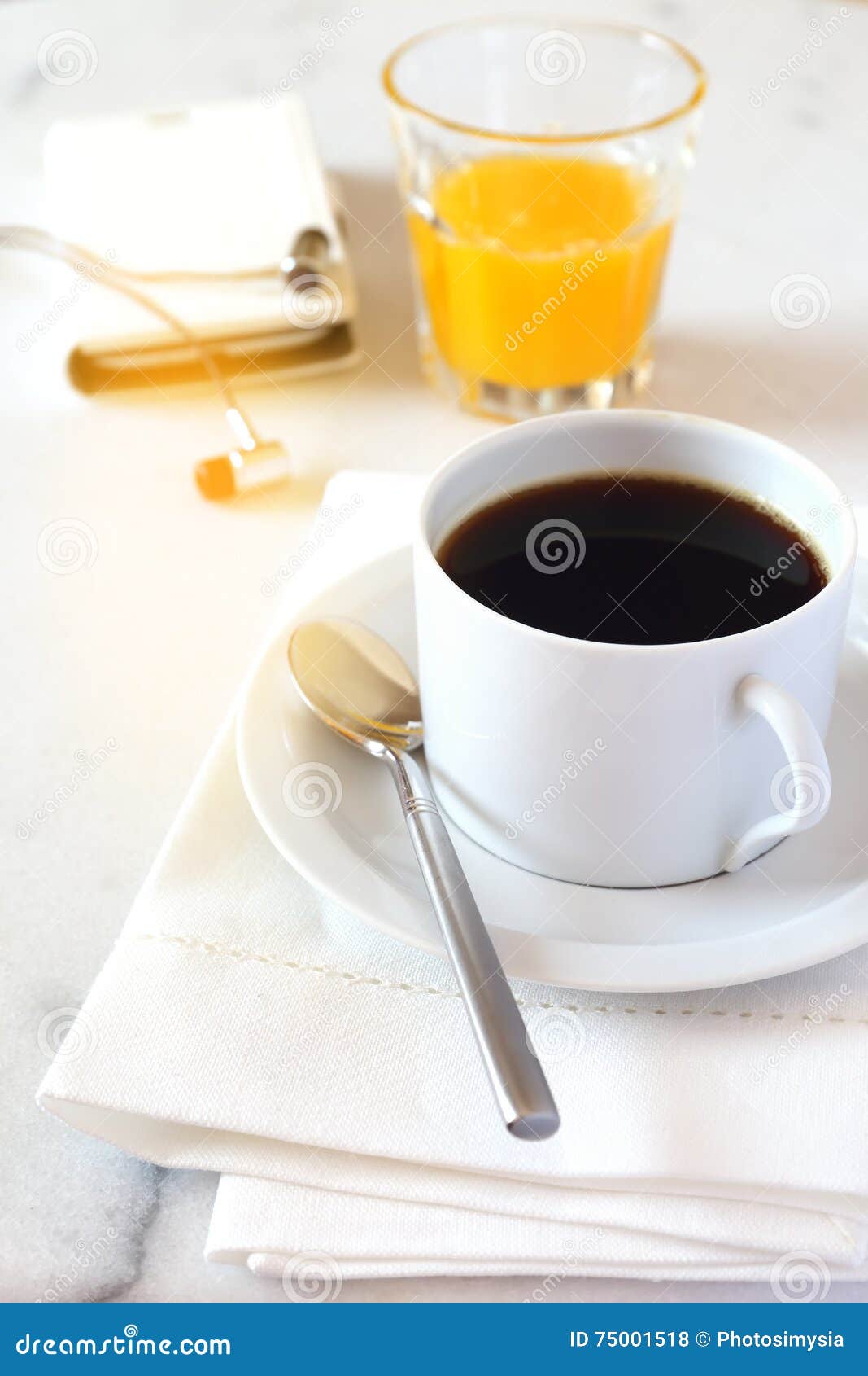 Morning Coffee, Orange Juice and Mobile Phone Stock Photo - Image of ...