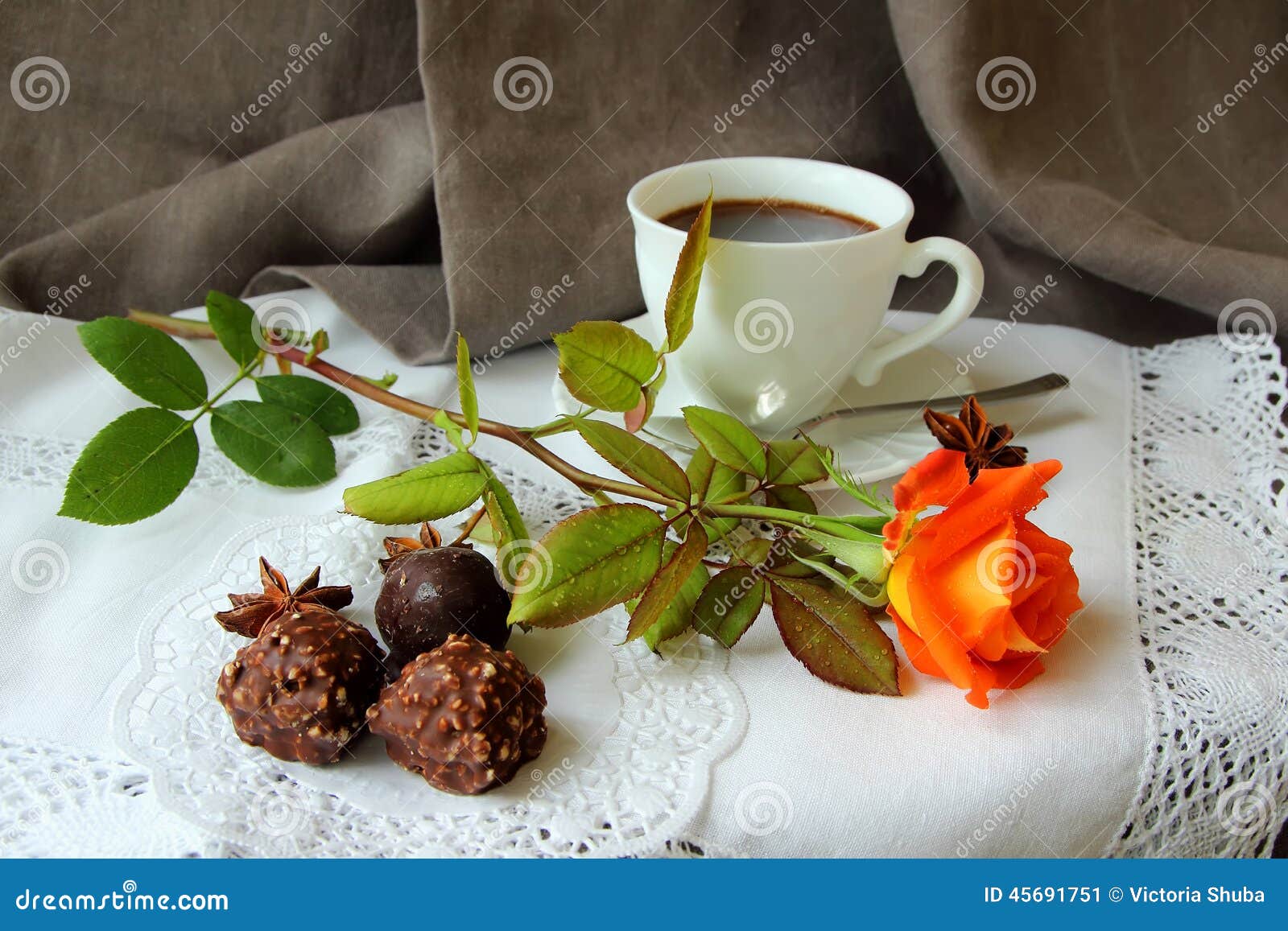 Morning Coffee, Rose and Candy Stock Image - Image of sweets, date ...