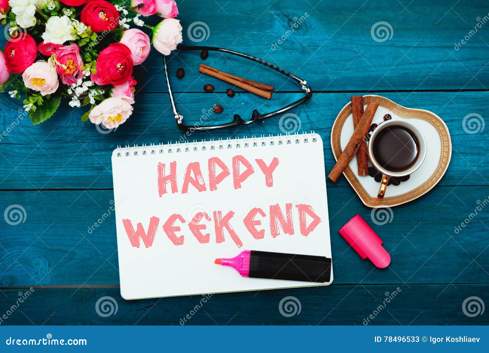 Morning Coffee and Text in Notepad: Happy Weekend Stock Image - Image ...