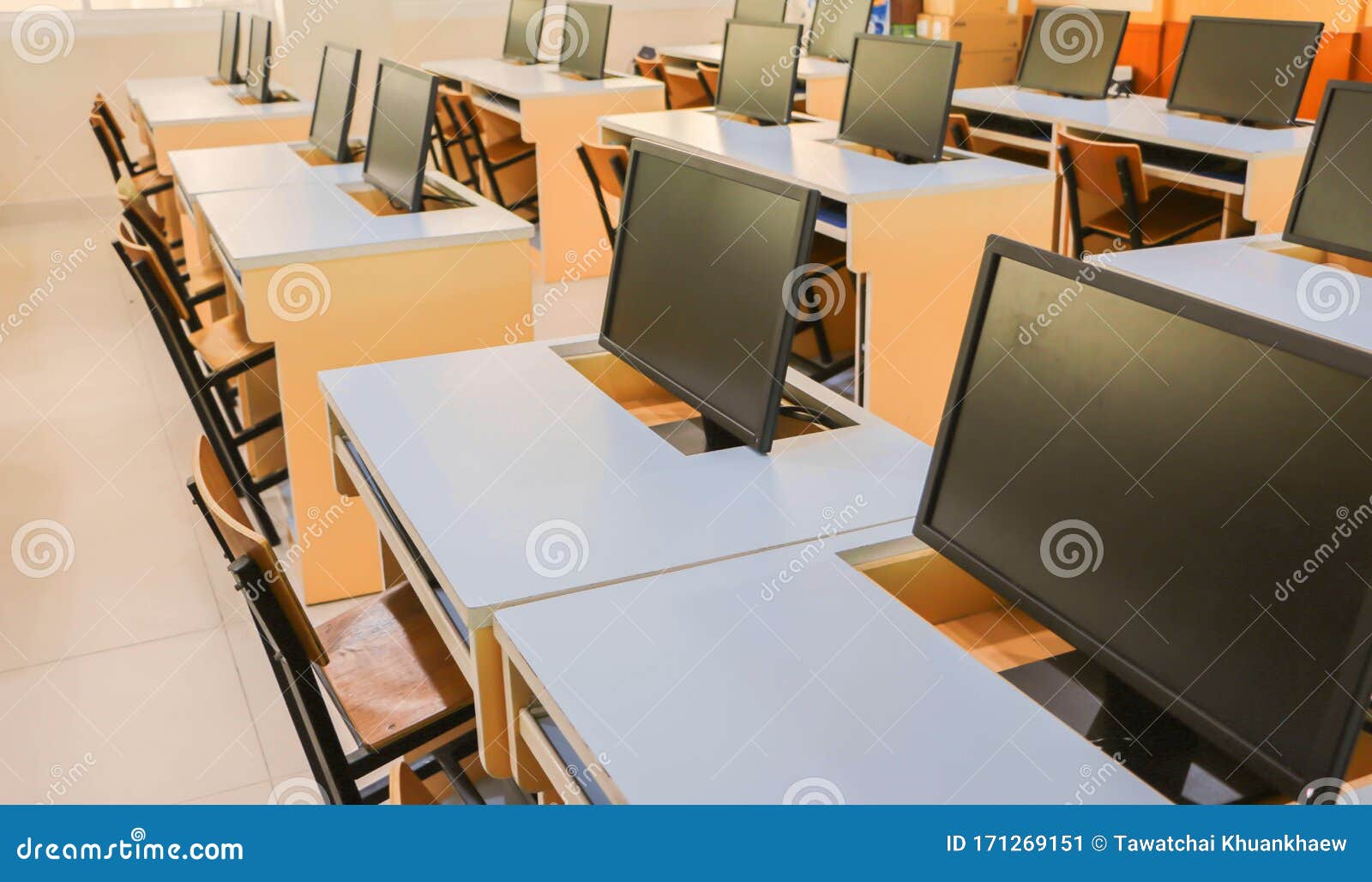 In the Morning, a Computer Classroom without Students Stock Image ...