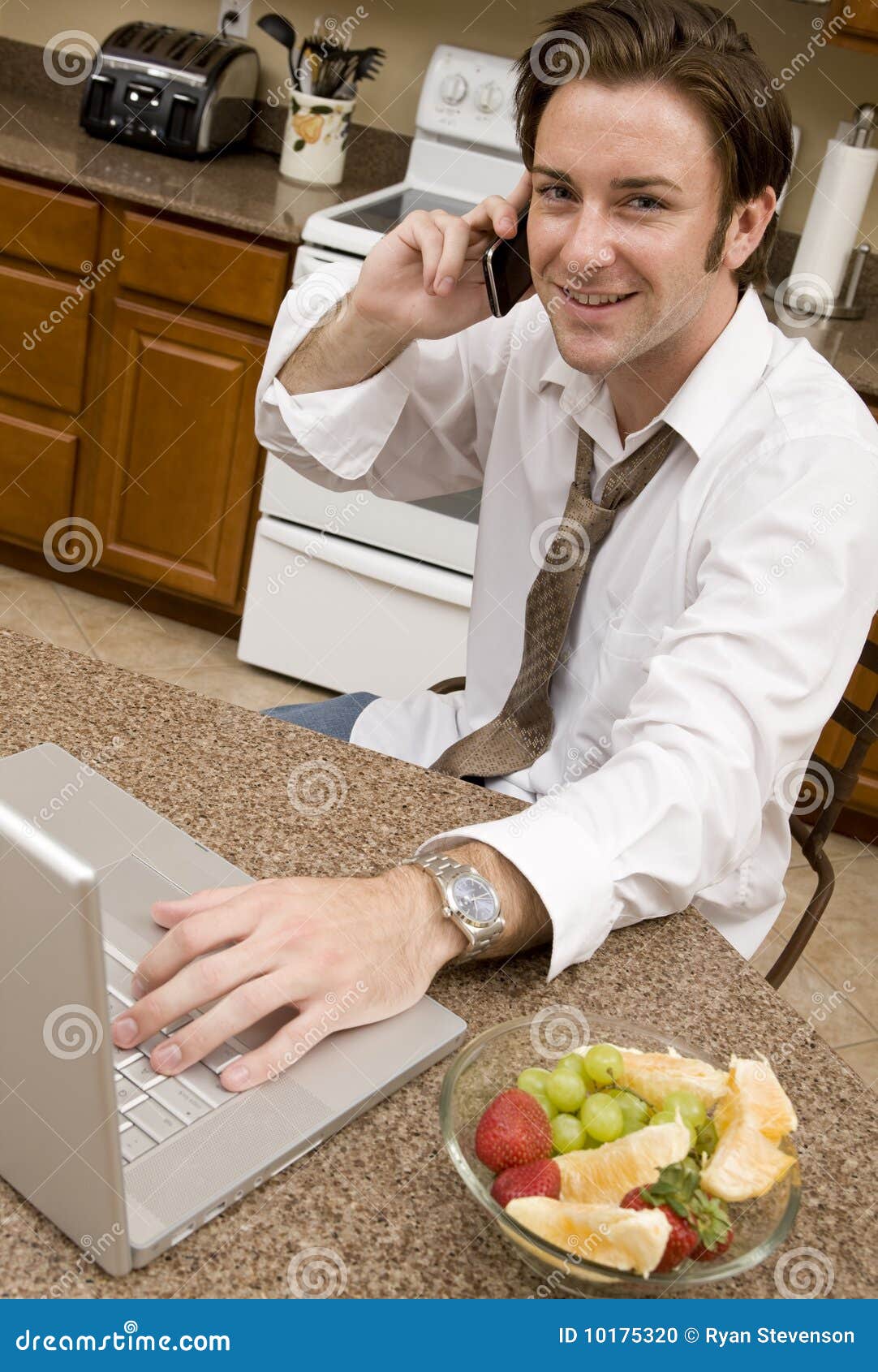 Morning Conference Call stock photo. Image of kitchen - 10175320
