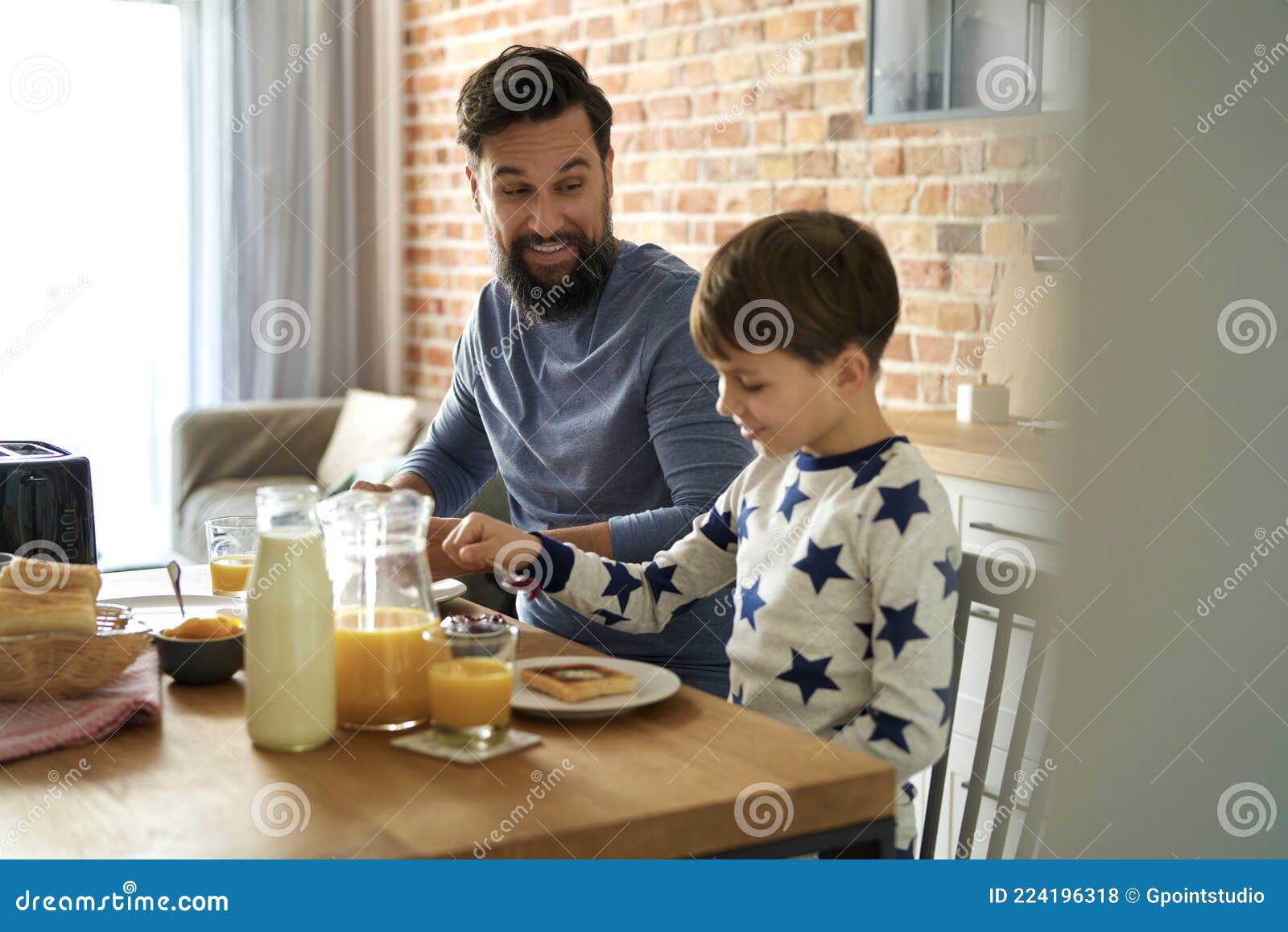 Morning with dad stock photo. Image of helper, indoors - 224196318