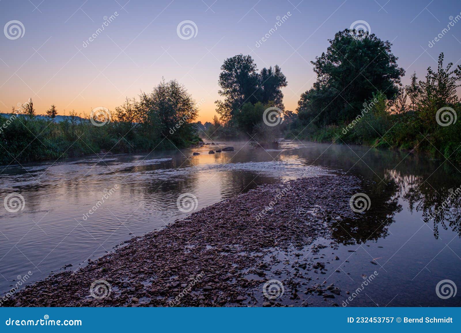 Morning Dawn at German River Rems with Pebbles Stock Image - Image of ...
