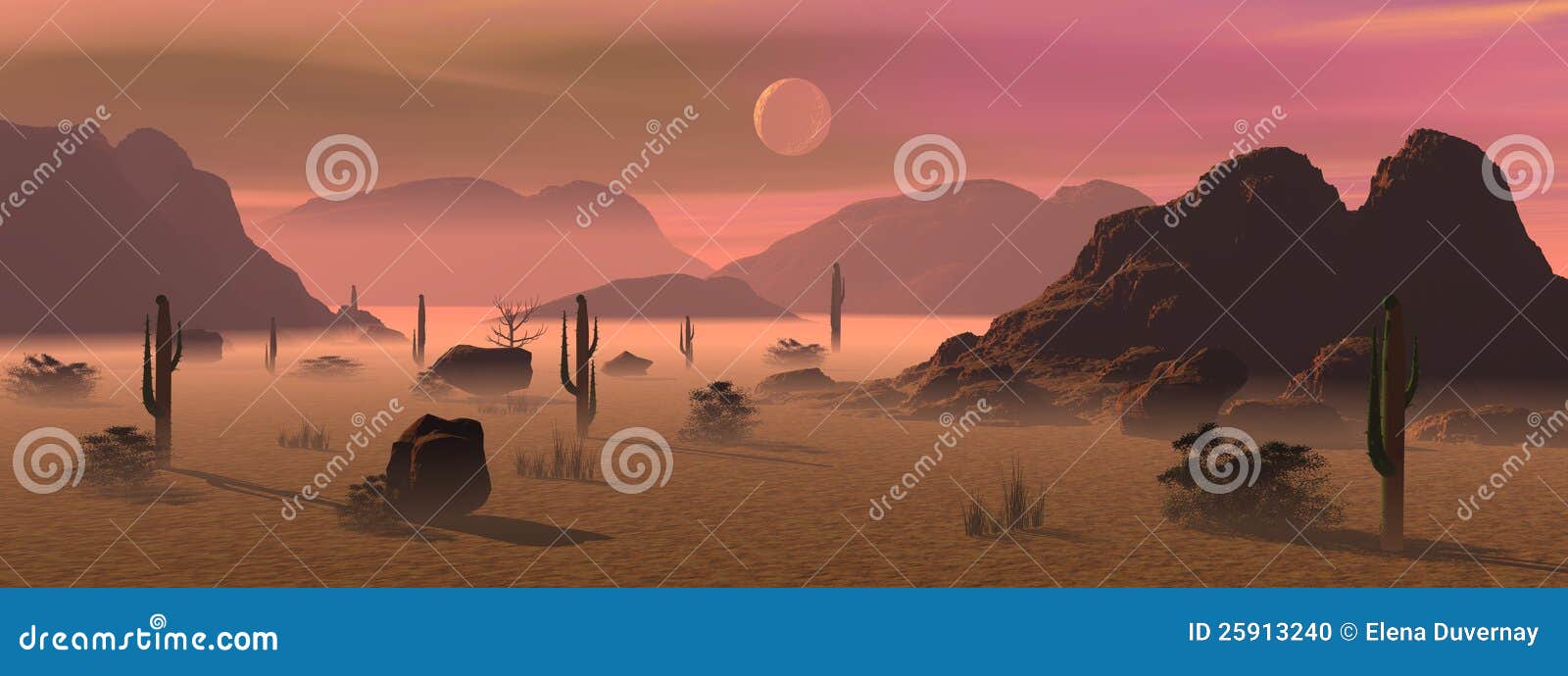 Morning in the desert stock illustration. Illustration of moonlight ...