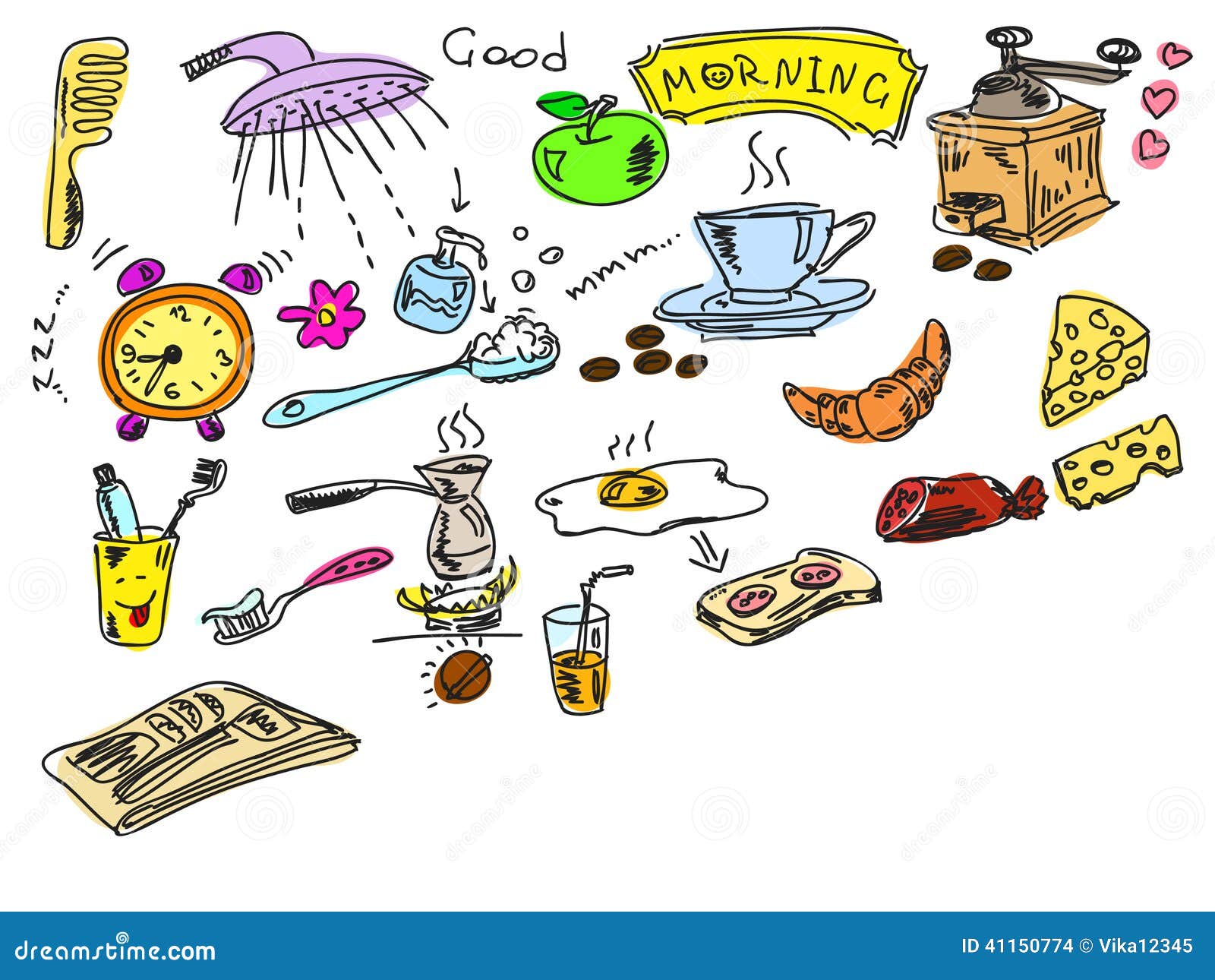 Morning doodles stock vector. Illustration of smile, morning - 41150774