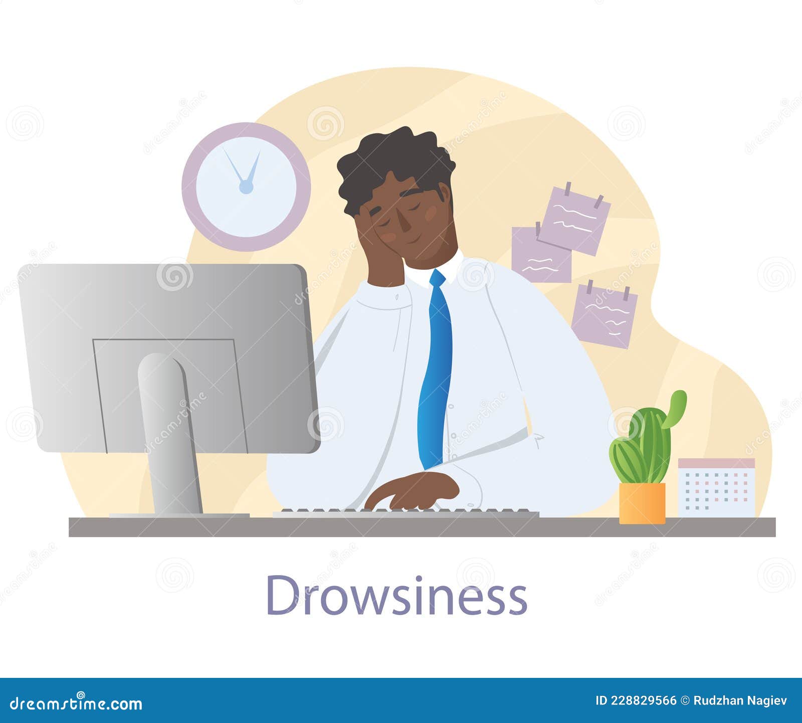 Morning Drowsiness at Work Concept Stock Vector - Illustration of ...