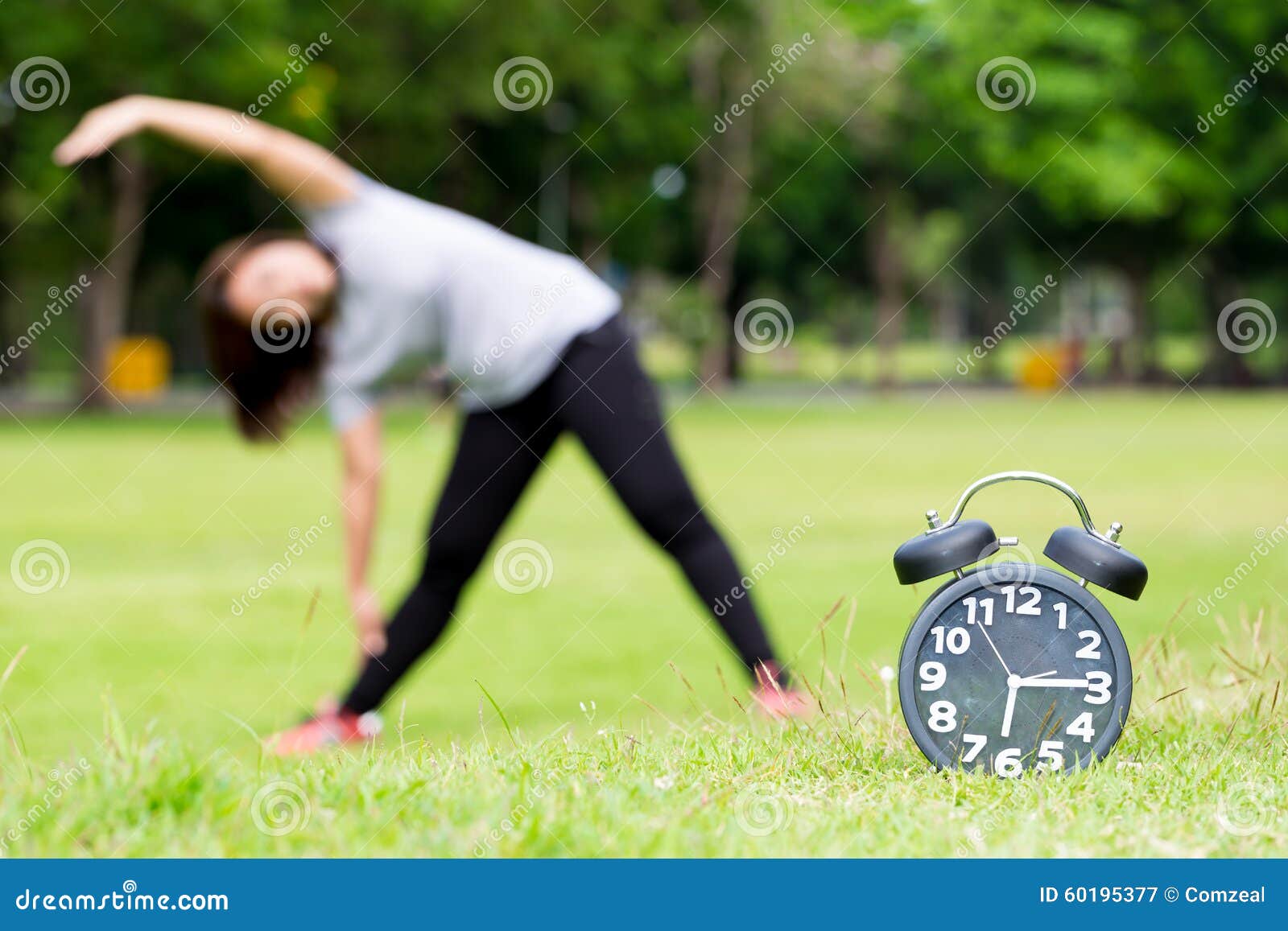 Morning Exercise and Black Clock Stock Image - Image of female, girl ...