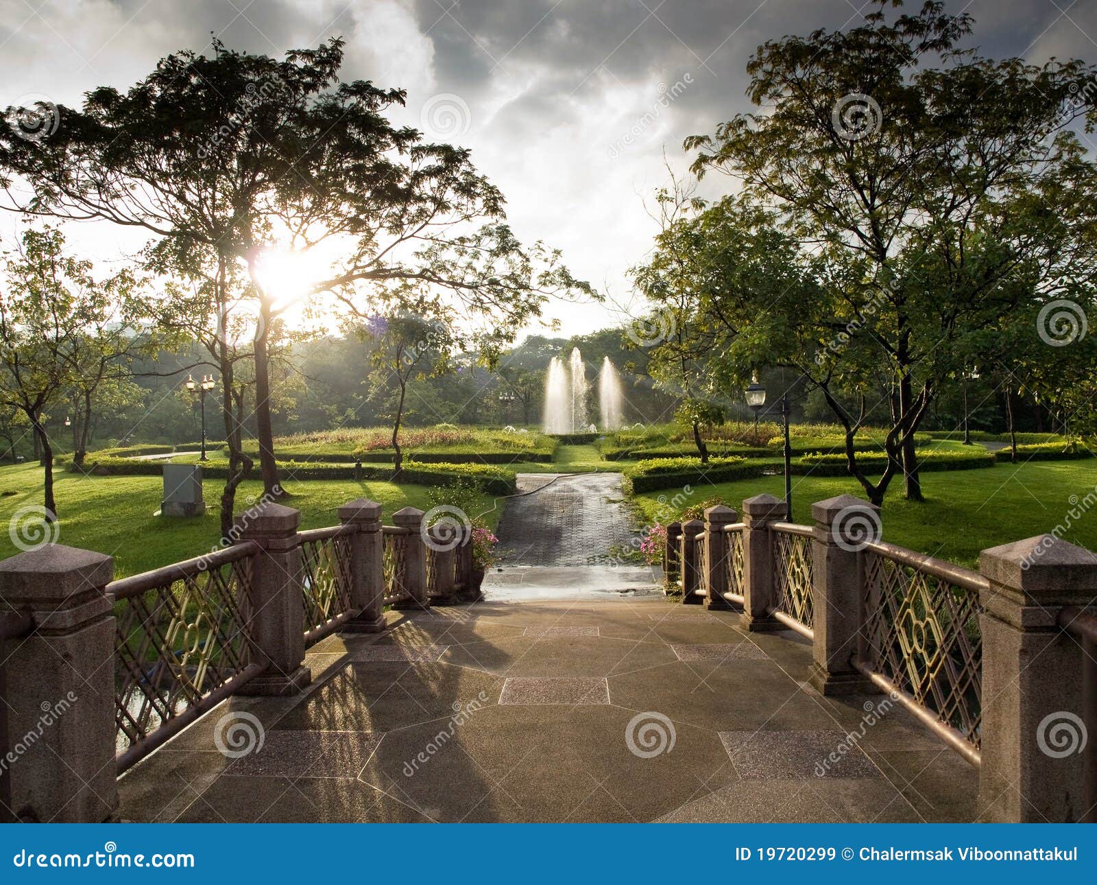 Morning garden stock image. Image of garden, fountain - 19720299