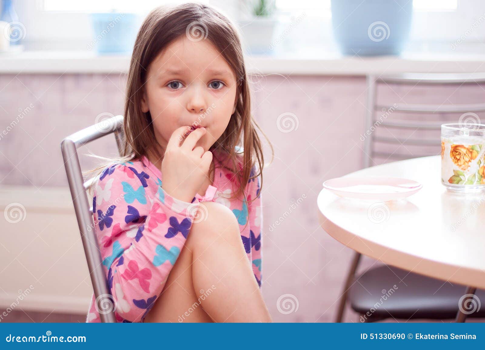 In the Morning the Girl Has Breakfast Stock Photo - Image of hungry ...