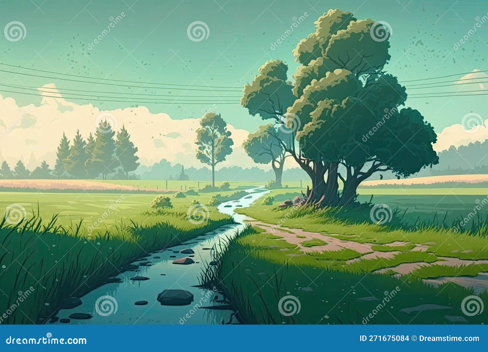 During the Morning Hours, the Field by the River is Shrouded in a ...