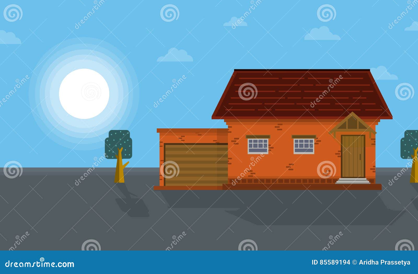 At Morning House Scenery Vector Art Stock Vector - Illustration of ...