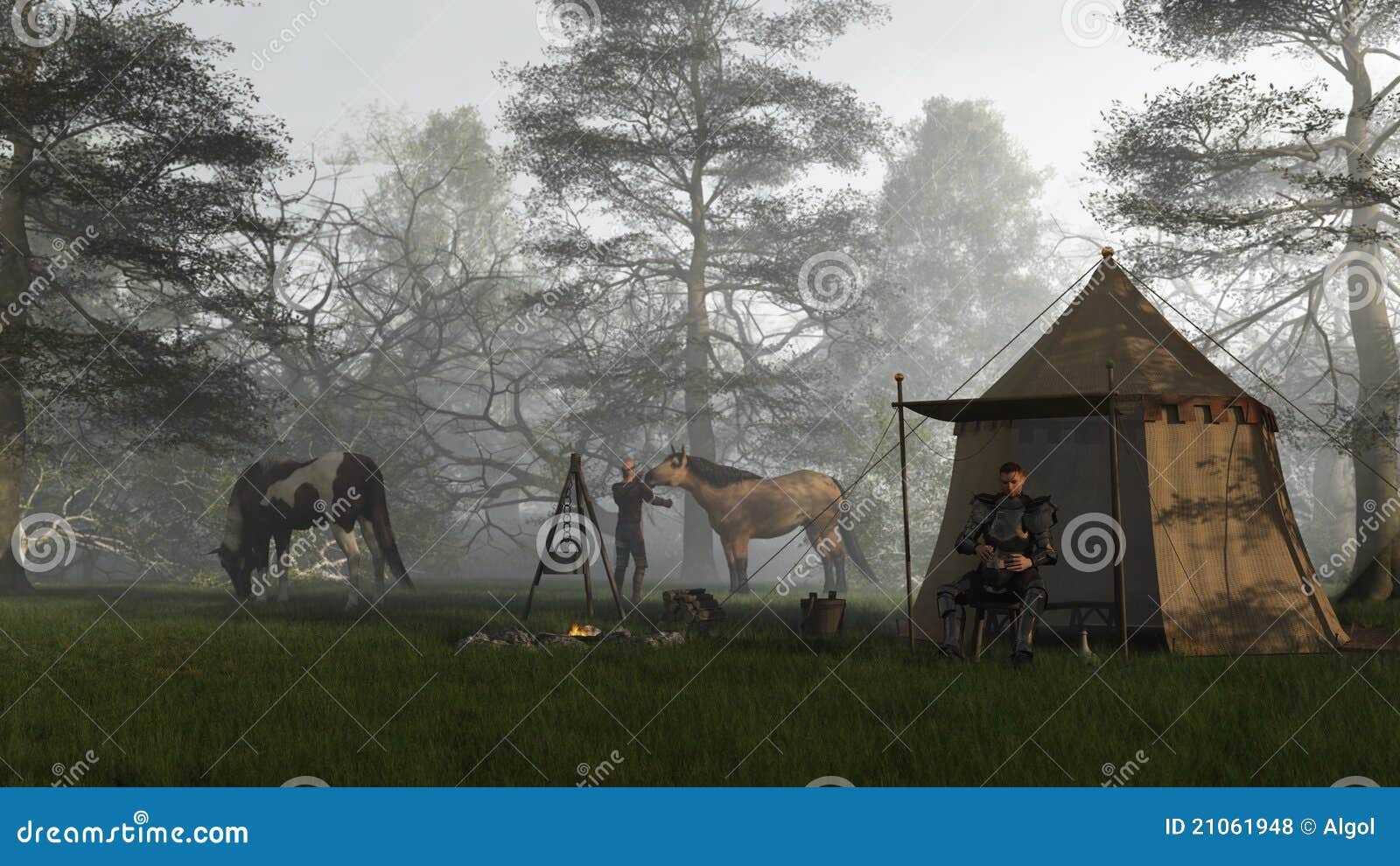 Morning in the Knights Camp Stock Illustration - Illustration of knight ...