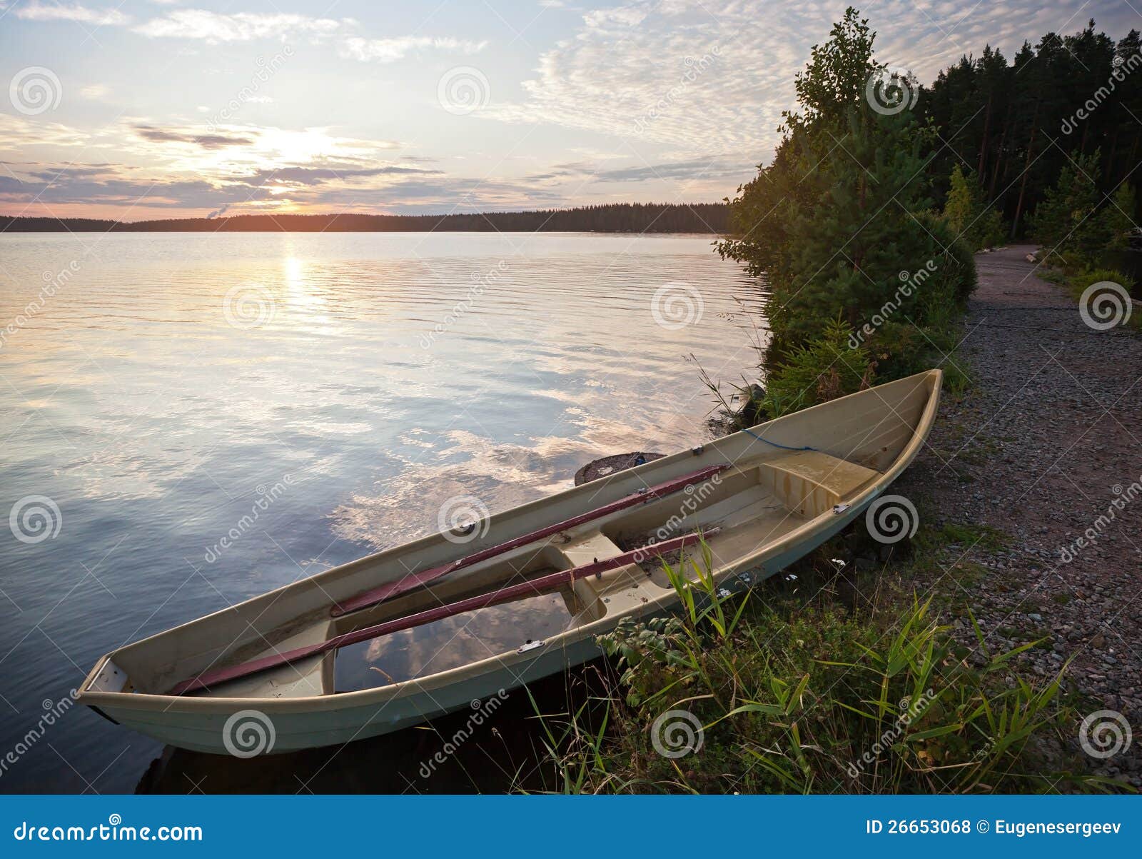 Morning Landscape with Old Row Boat Stock Photo - Image of boat, forest ...