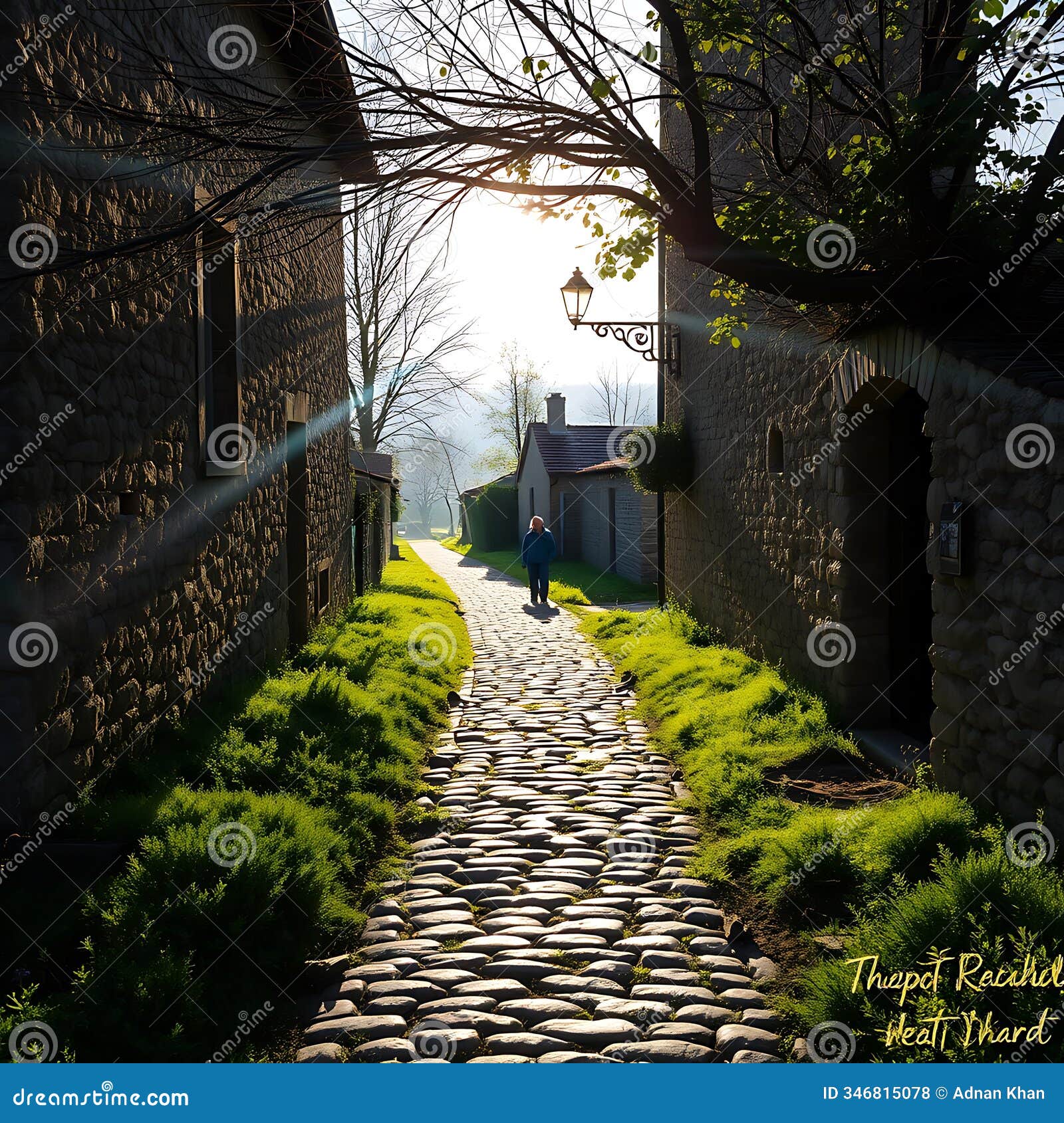Cobblestone Path Follows Gentle River Flow, Willows Weep , Scenic ...