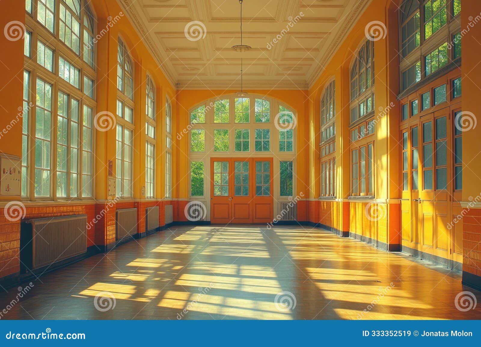 Morning Light Illuminates a Serene School Corridor with Clas Stock ...