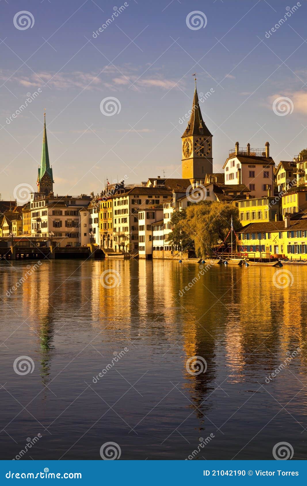 Morning Light in Limmat River, Zurich Stock Photo - Image of sundown ...