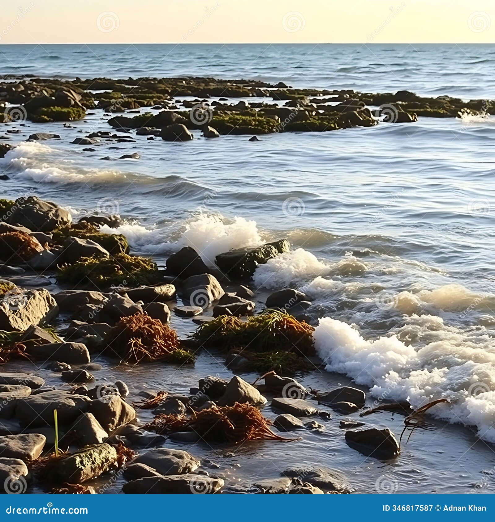 Morning Light on Rocky Shoreline Stock Illustration - Illustration of ...