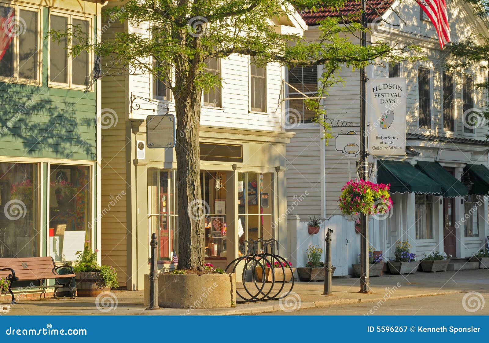 Morning on Main Street stock image. Image of banner, businesses - 5596267