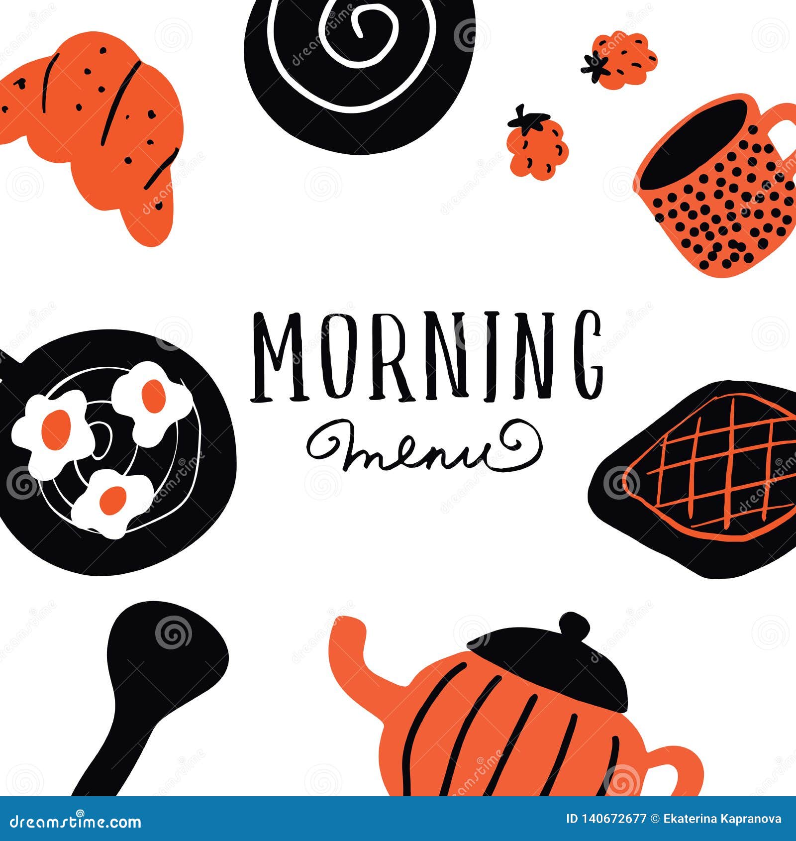 Morning Menu. Template with Funny Hand Drawn Elements in Scandinavian ...