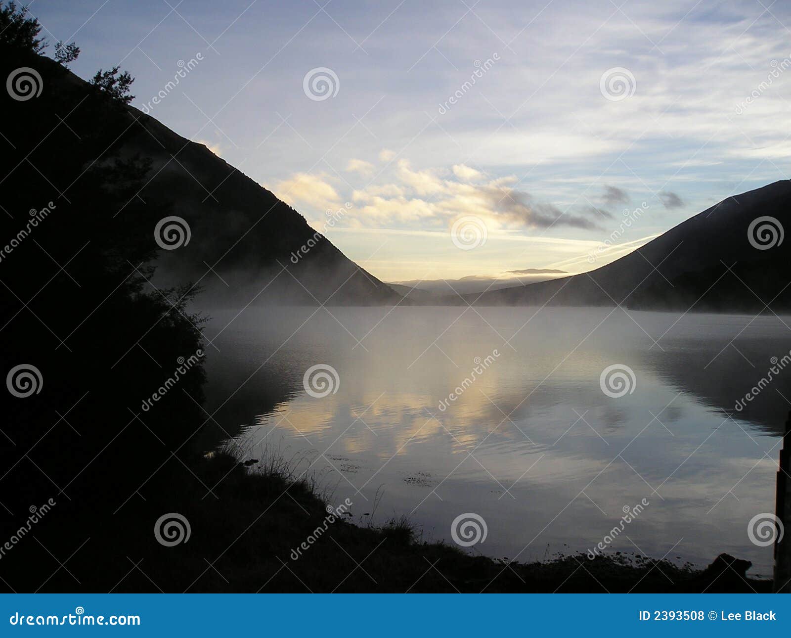 Morning mist on lake stock photo. Image of peaceful, quiet - 2393508