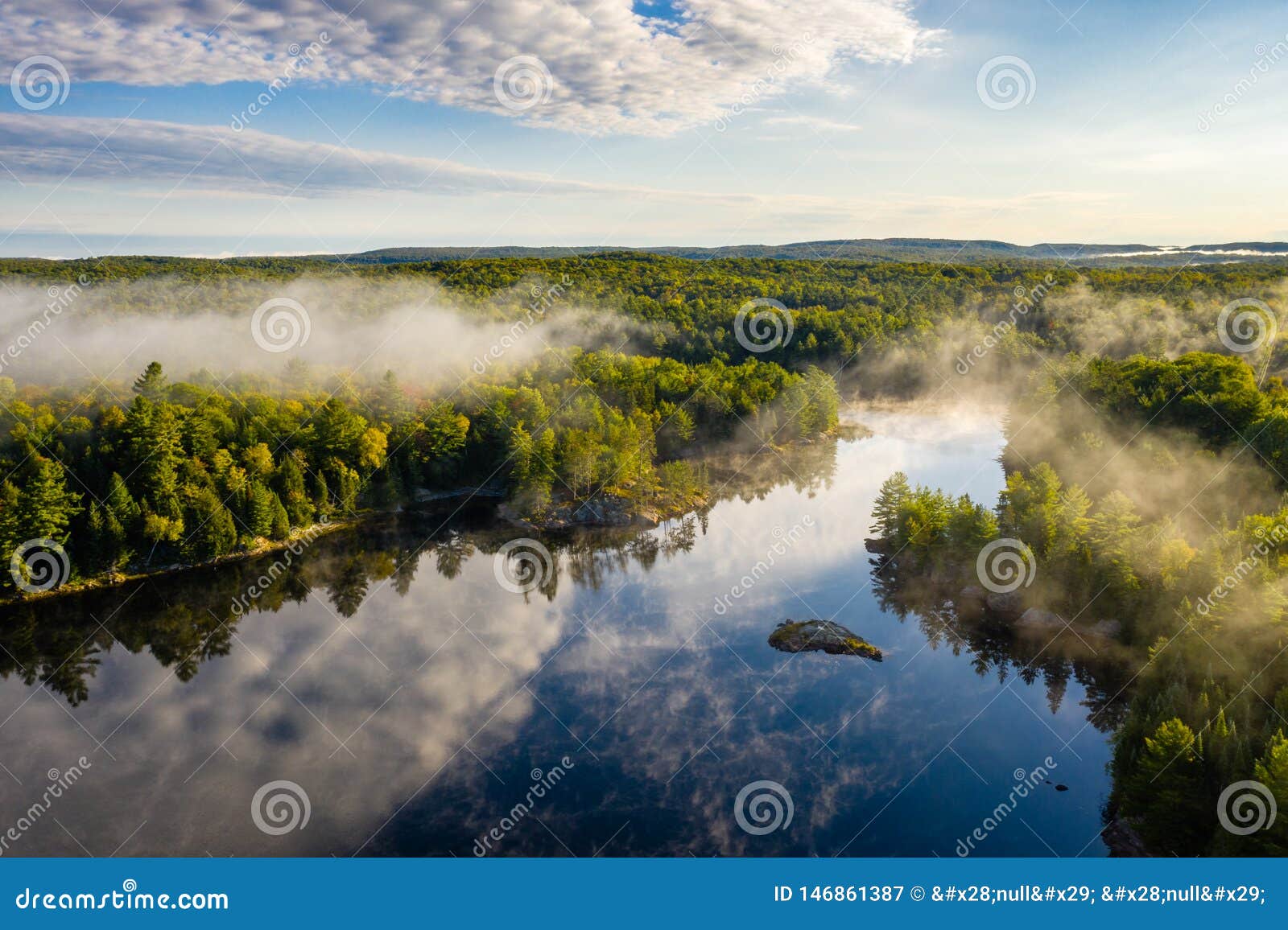 Morning Mist Over a Forest and Lake Stock Image - Image of atmosphere ...