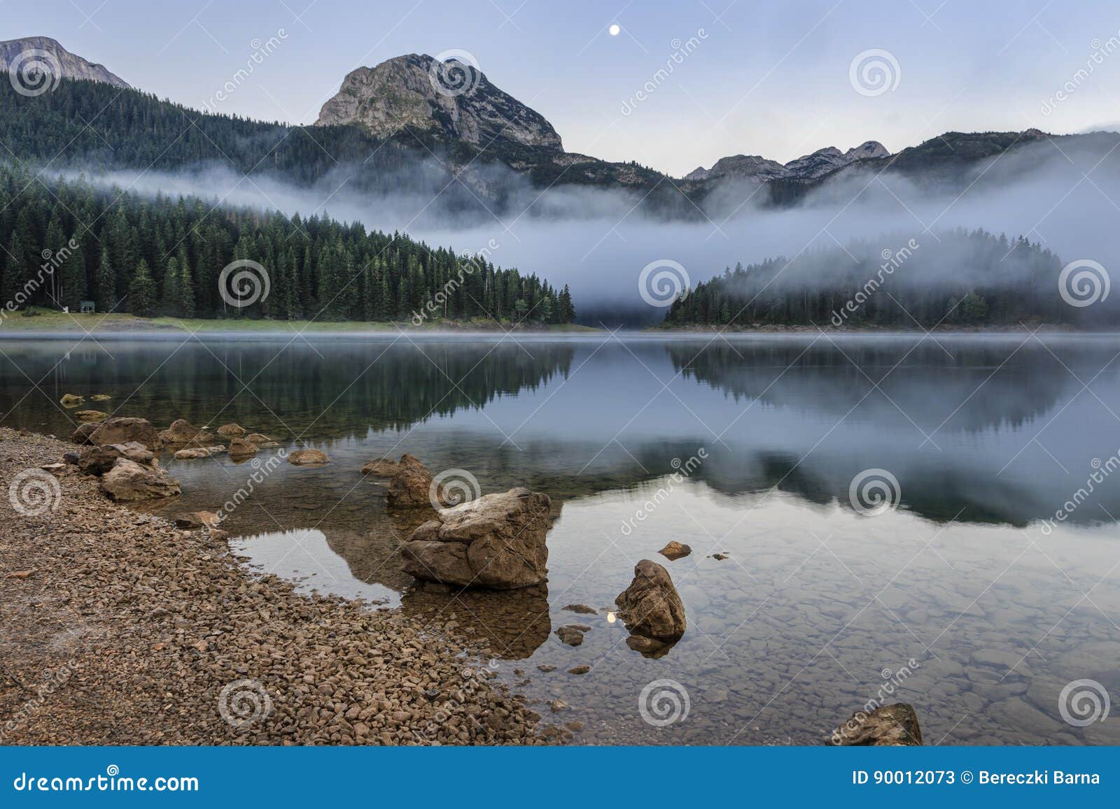 Morning Mist Over Lake and Mountain Stock Image - Image of rock, foggy ...