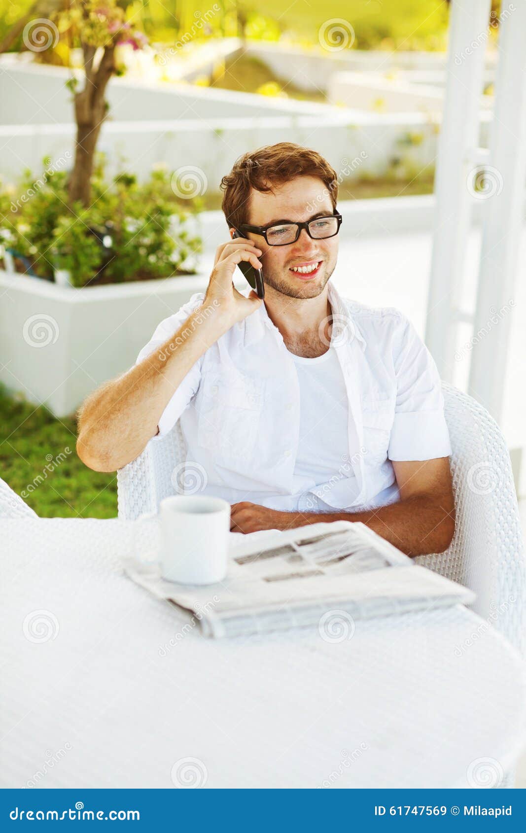 Morning with mobile phone stock image. Image of mobile - 61747569