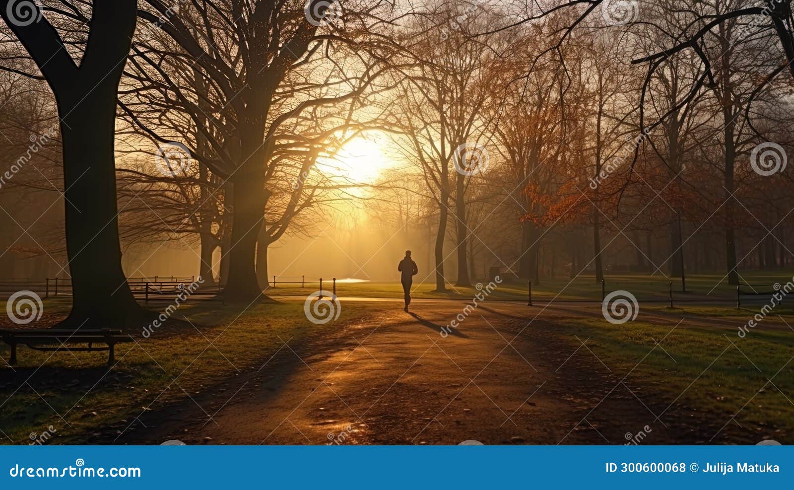 Morning Park: Lonely Runner at Dawn Stock Illustration - Illustration ...