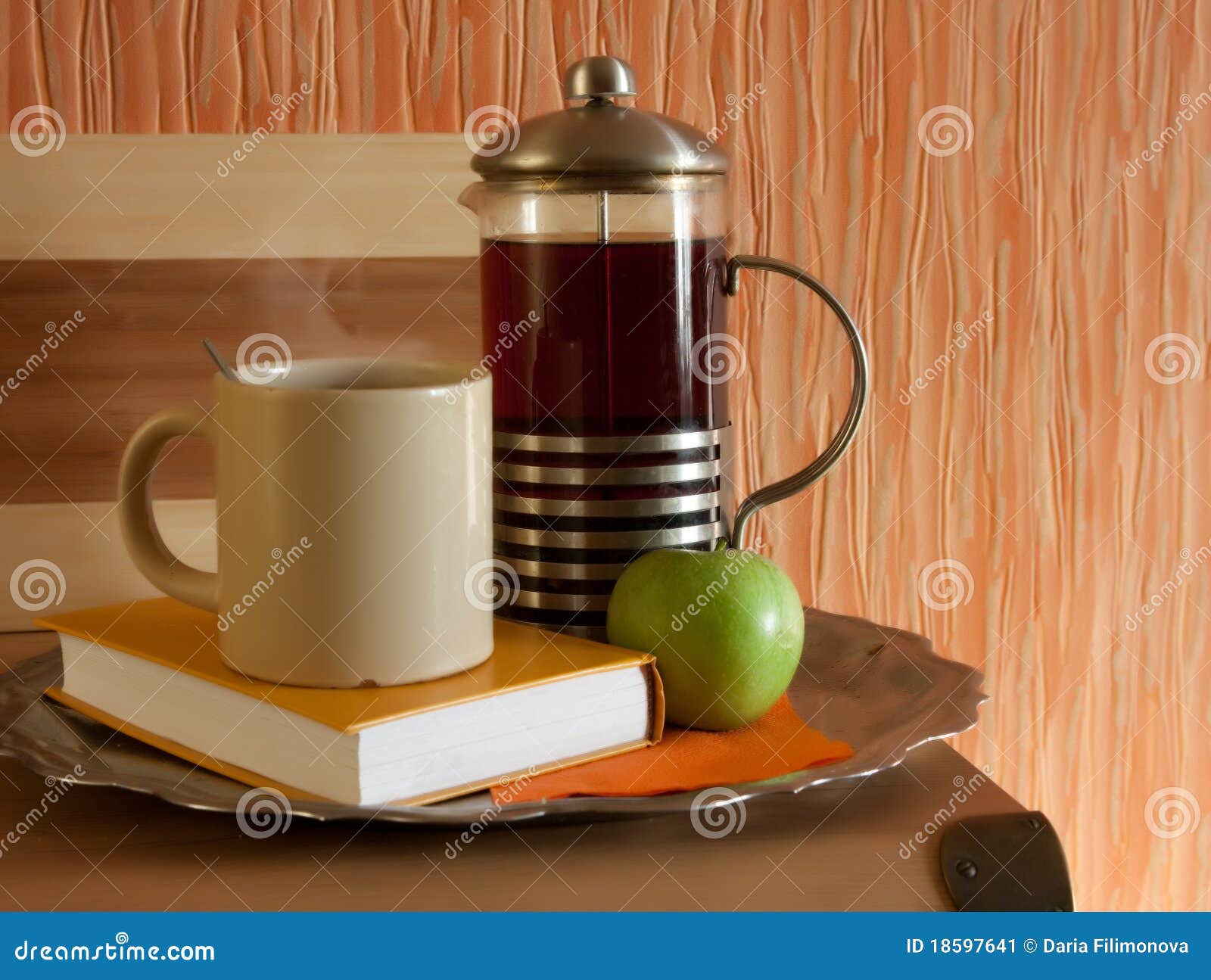 Morning reading stock image. Image of apple, plate, green - 18597641
