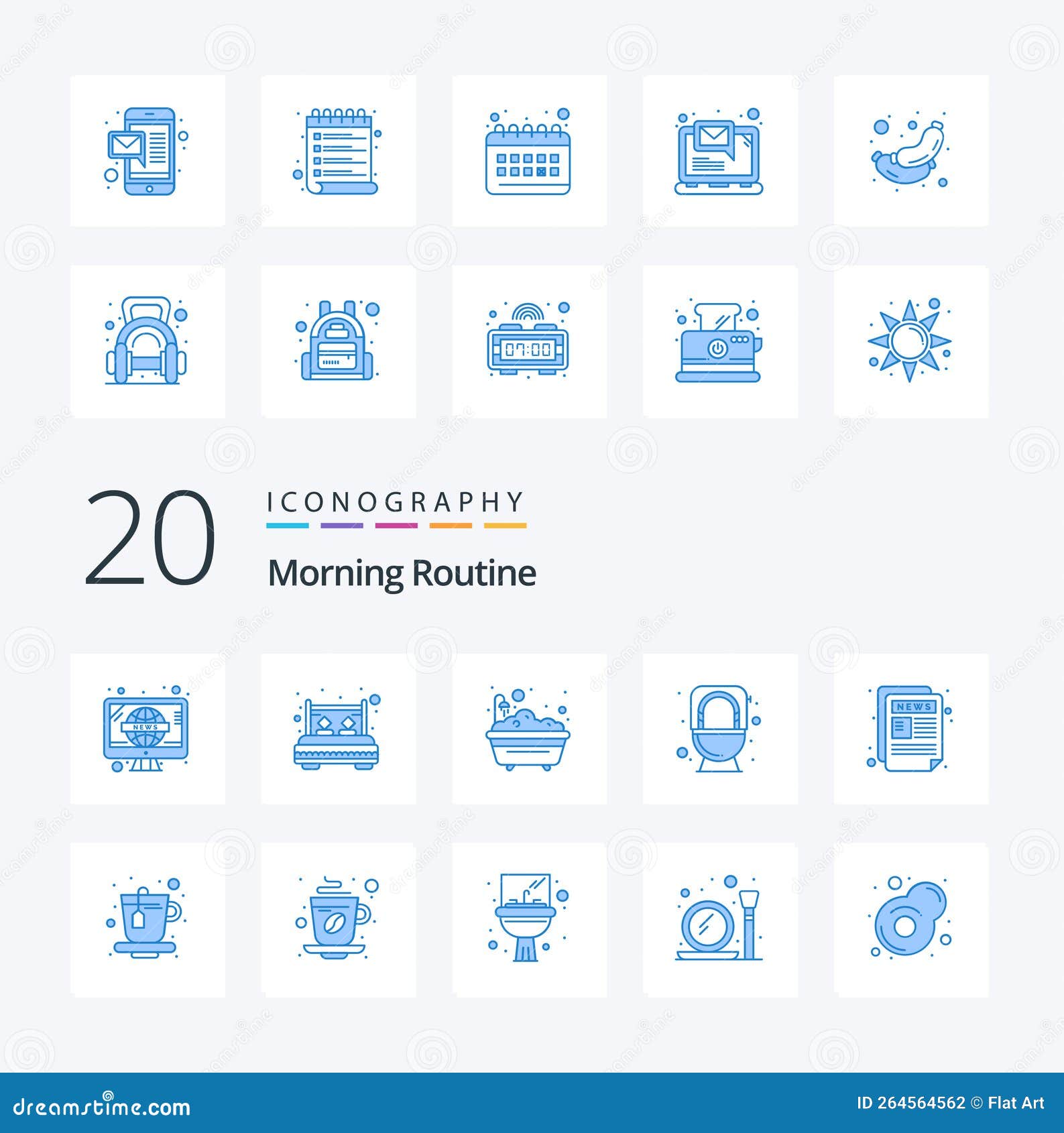 20 Morning Routine Blue Color Icon Pack Like News Flush Sleep Commode ...