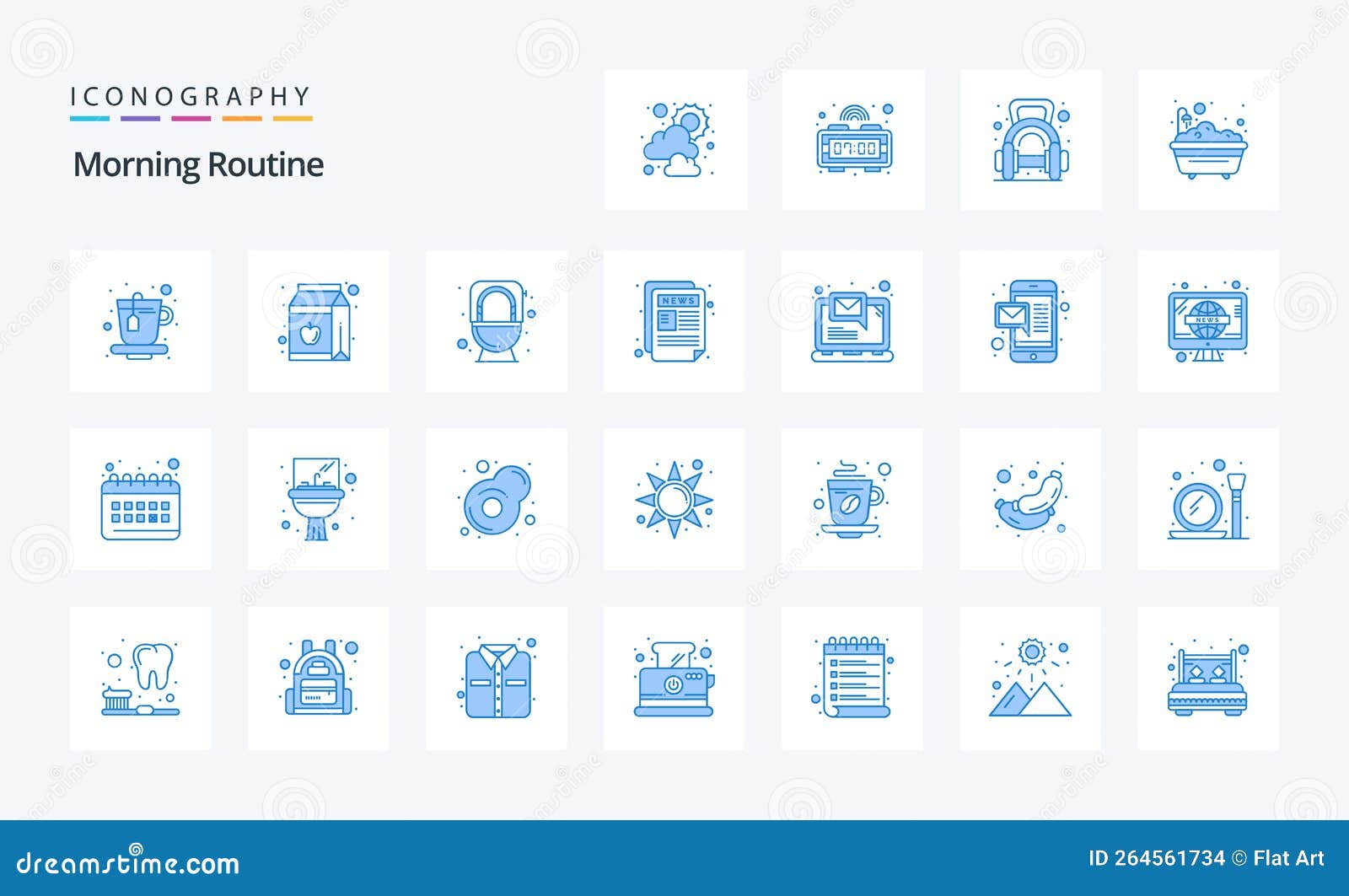25 Morning Routine Blue Icon Pack Stock Vector - Illustration of ...