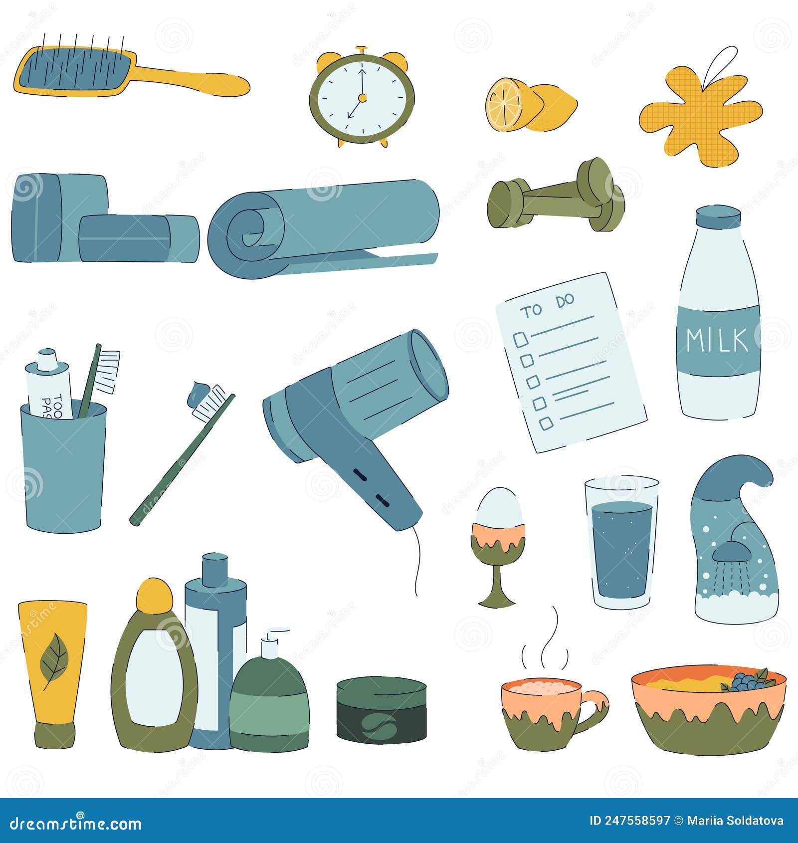 Morning Routine daily Collection Icons Set Vector Stock Vector ...