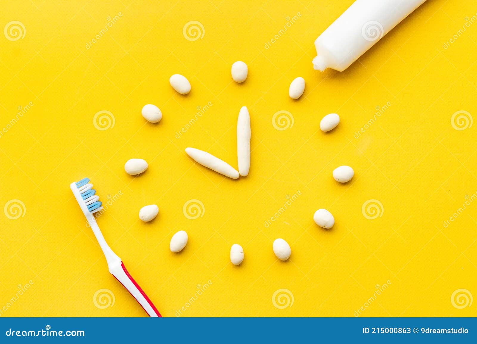 Morning Routine Concept. Clock Made of Toothpaste with Toothbrushes ...