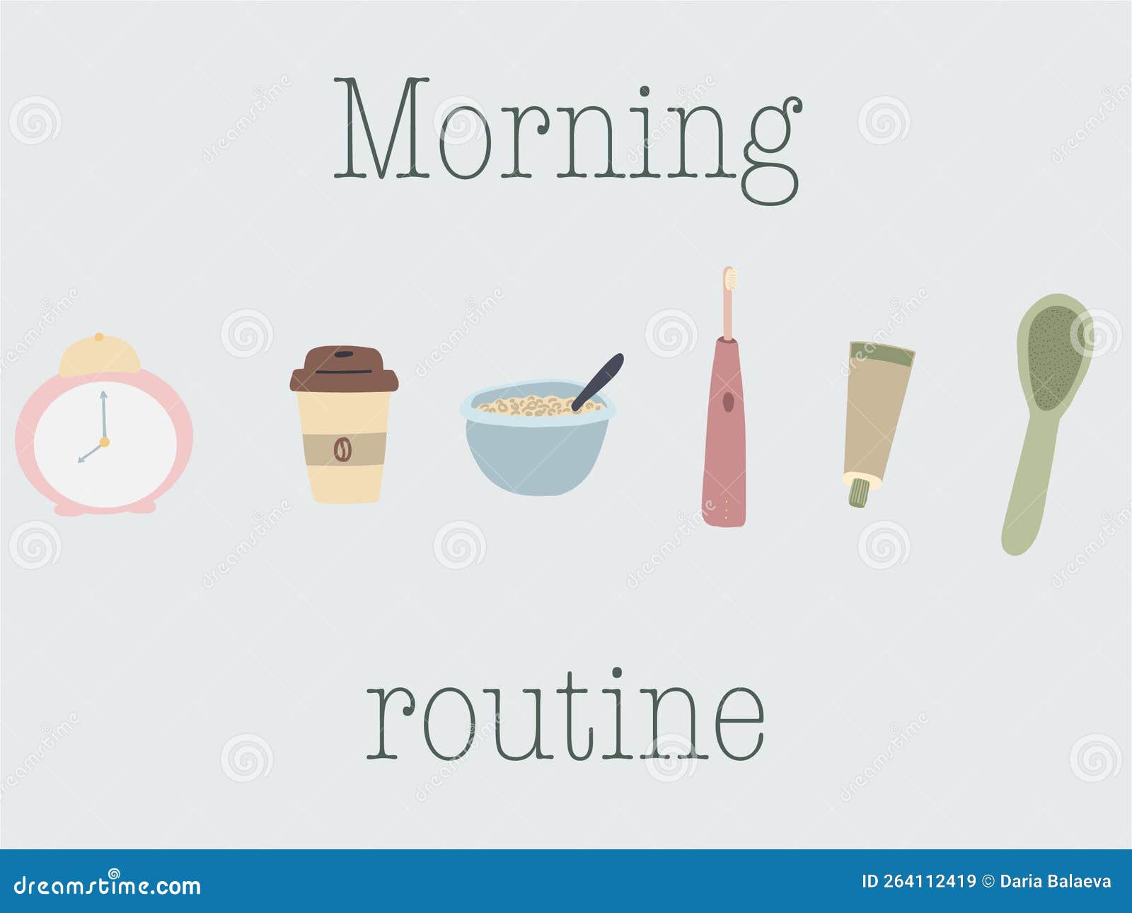 Morning Routine Elements Hand Drawn Flat Illustrations Stock Vector ...