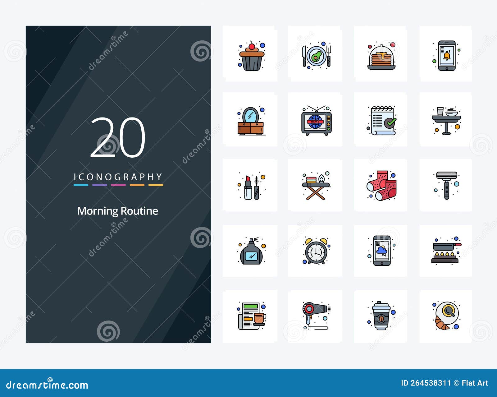 20 Morning Routine Line Filled Icon for Presentation Stock Vector ...