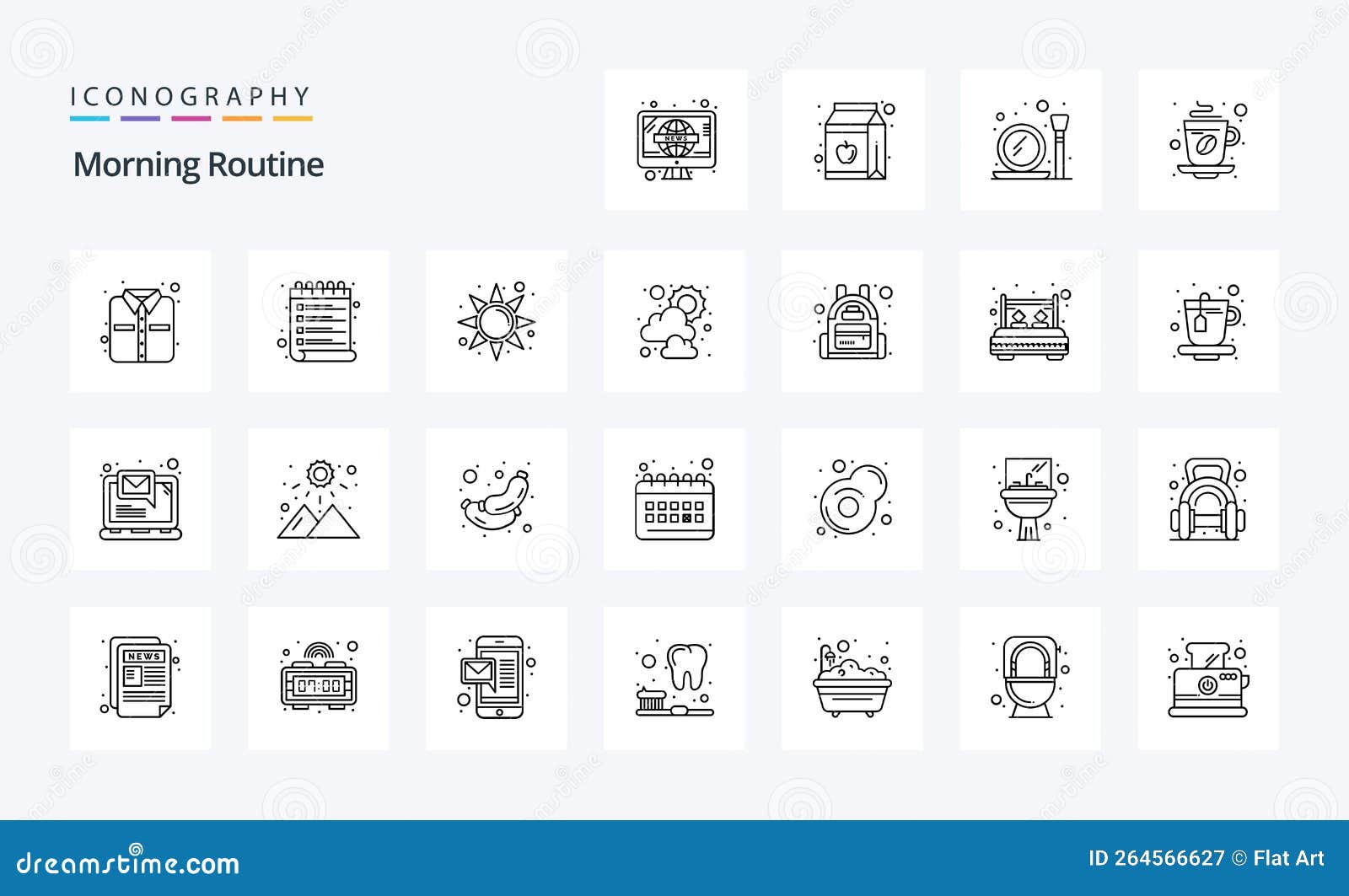 25 Morning Routine Line Icon Pack Stock Vector - Illustration of ...
