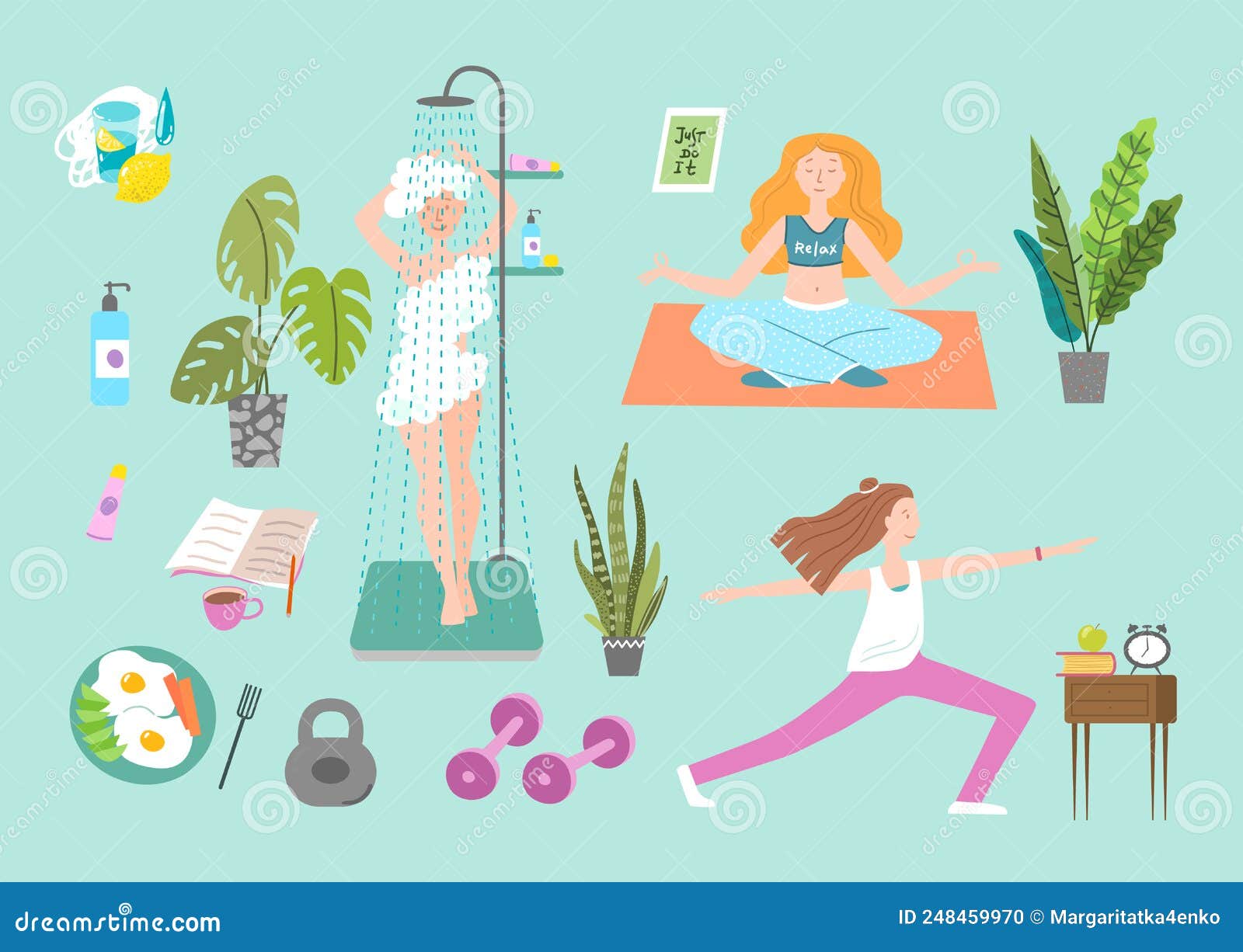 Morning Routine Set. Colorful Vector Illustration Stock Vector ...