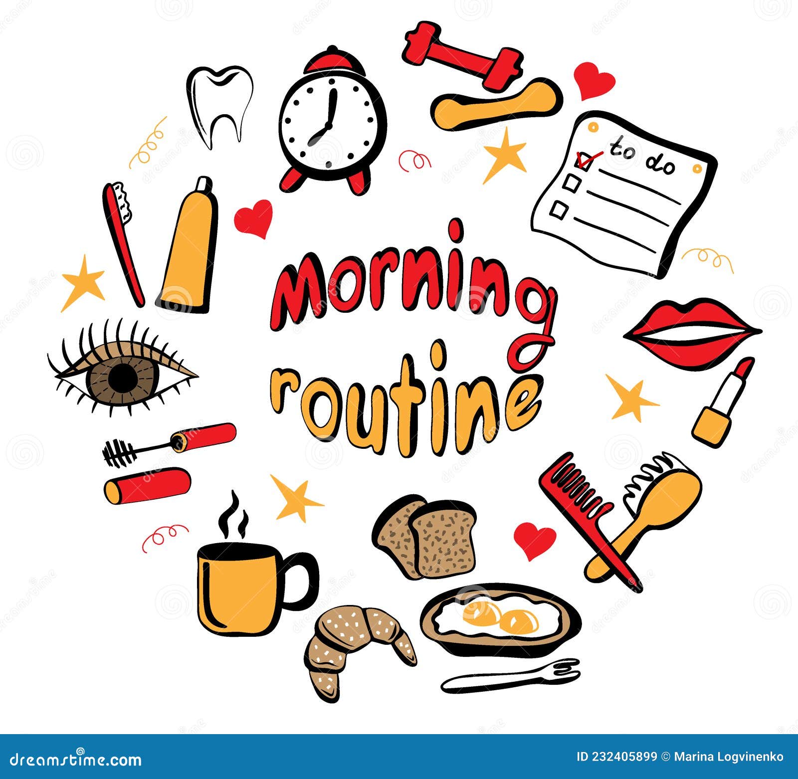 Daily morning routine set stock vector. Illustration of sandwich ...