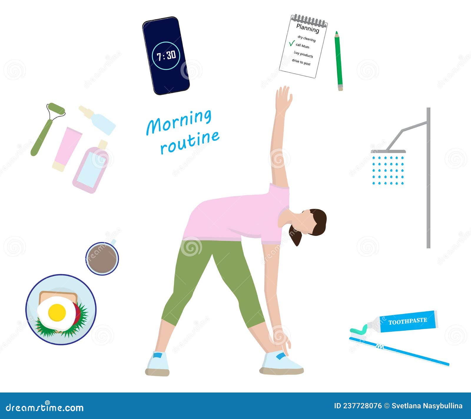 Morning routine vector set stock vector. Illustration of brand - 237728076