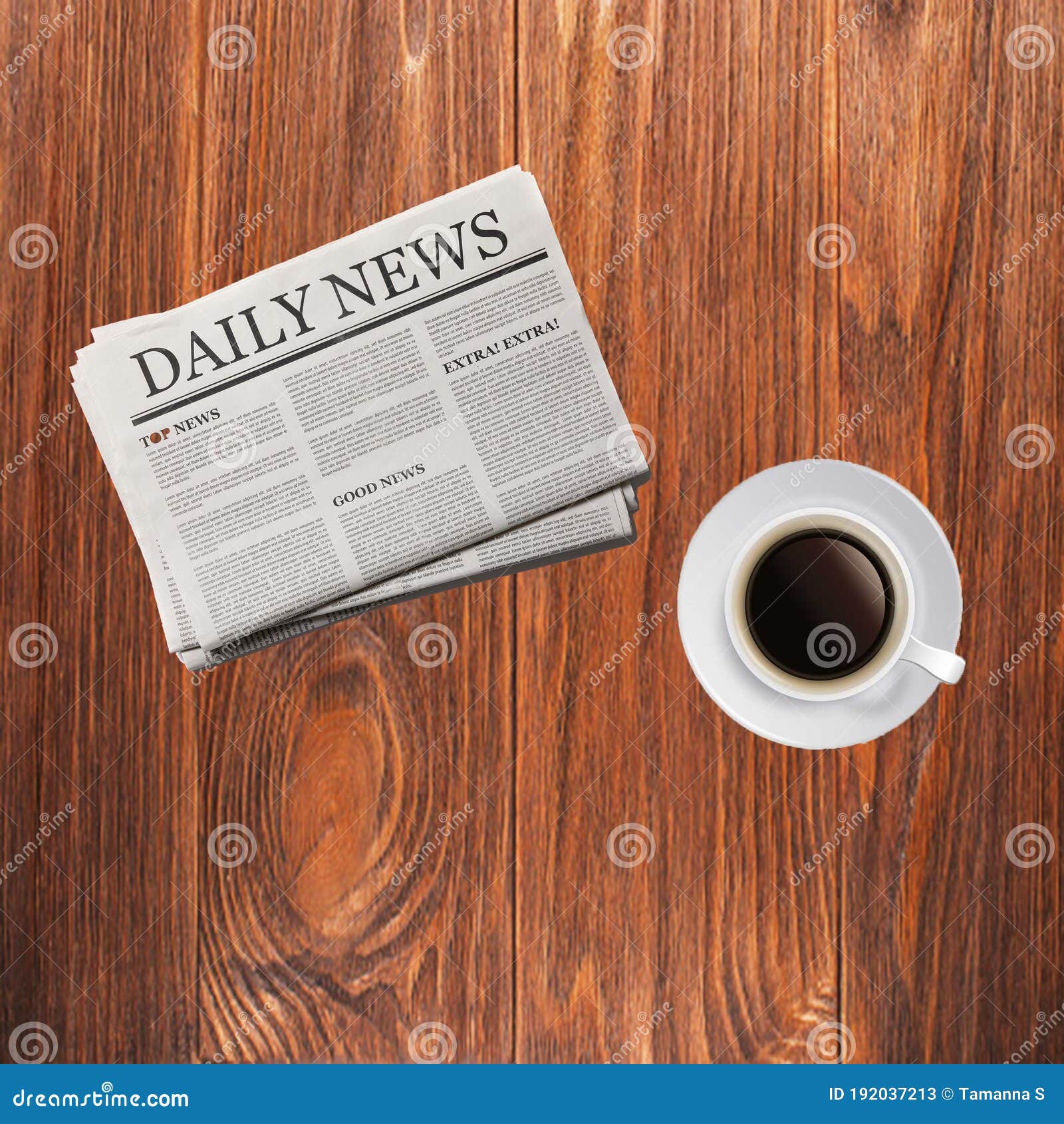 Newspaper and Cup of Coffee on Table. Stock Illustration - Illustration ...