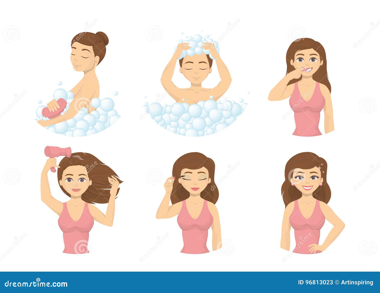 Daily Routine Of A Woman Set. Isolated Vector Illustration In Cartoon ...