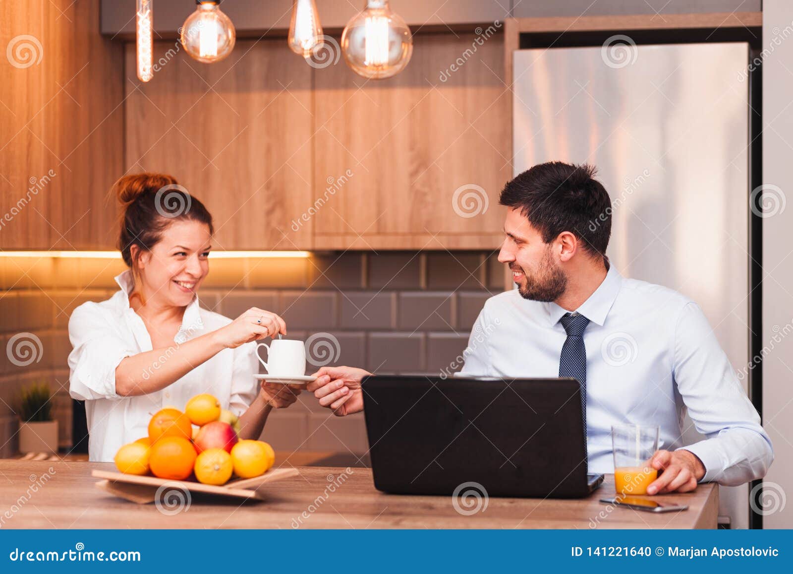 Morning Routine of a Young Couple Stock Photo - Image of american ...