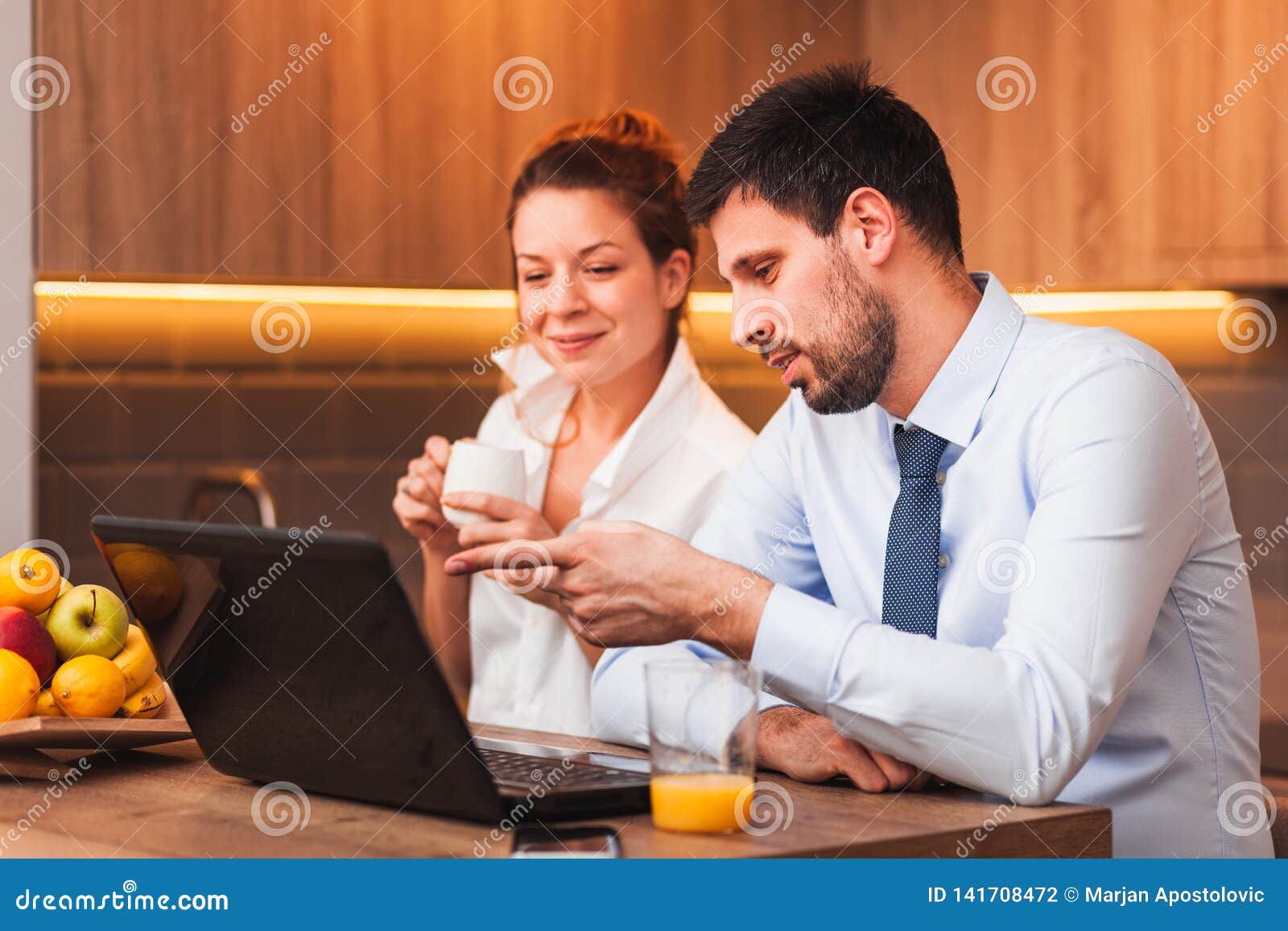 Morning Routine of a Young Married Couple Stock Photo - Image of ...