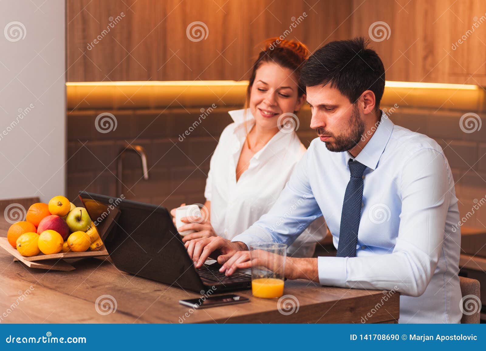 Morning Routine of a Young Married Couple Stock Photo - Image of ...