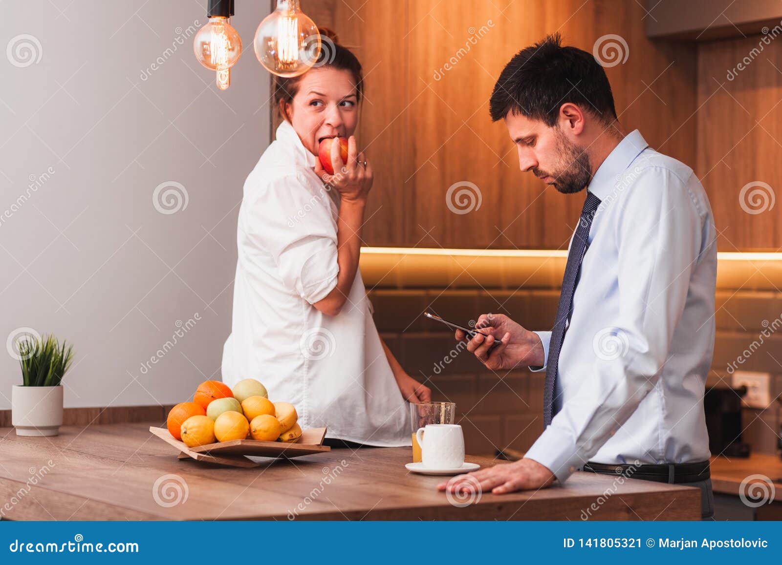 Morning Routine of a Young Married Couple Stock Image - Image of ...
